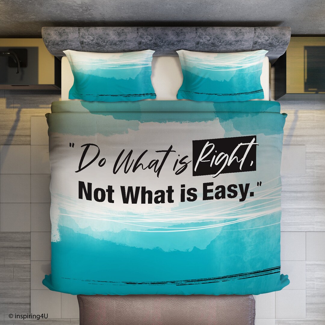 Blue Artistic Graphic Bedding Set. Inspiring Quote. Contemporary Duvet ...