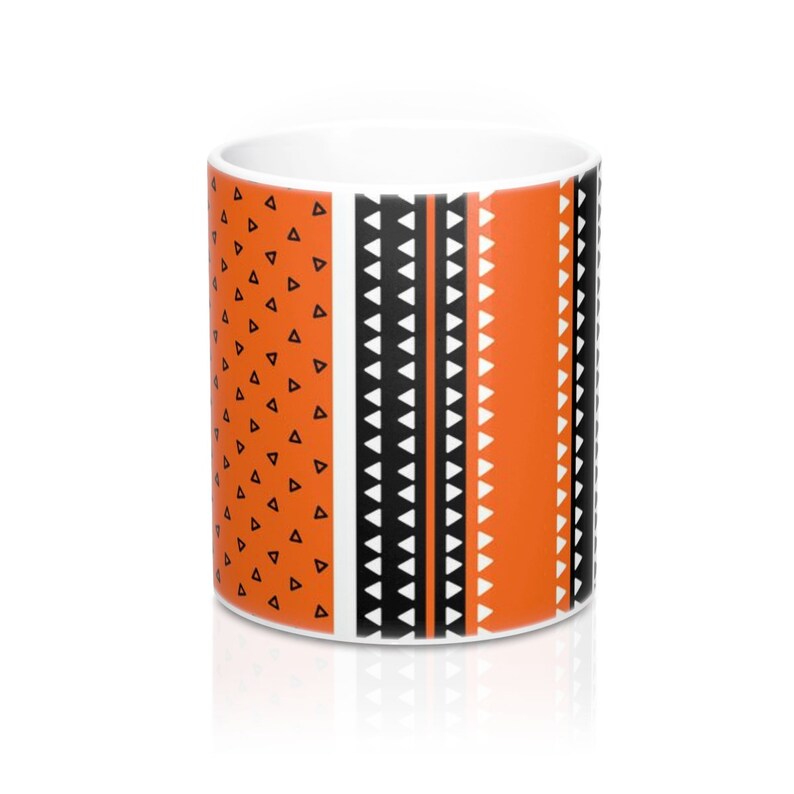Orange Ceramic Coffee Mug, Triangles Pattern Mug, Office Tea Mug, Mug ...