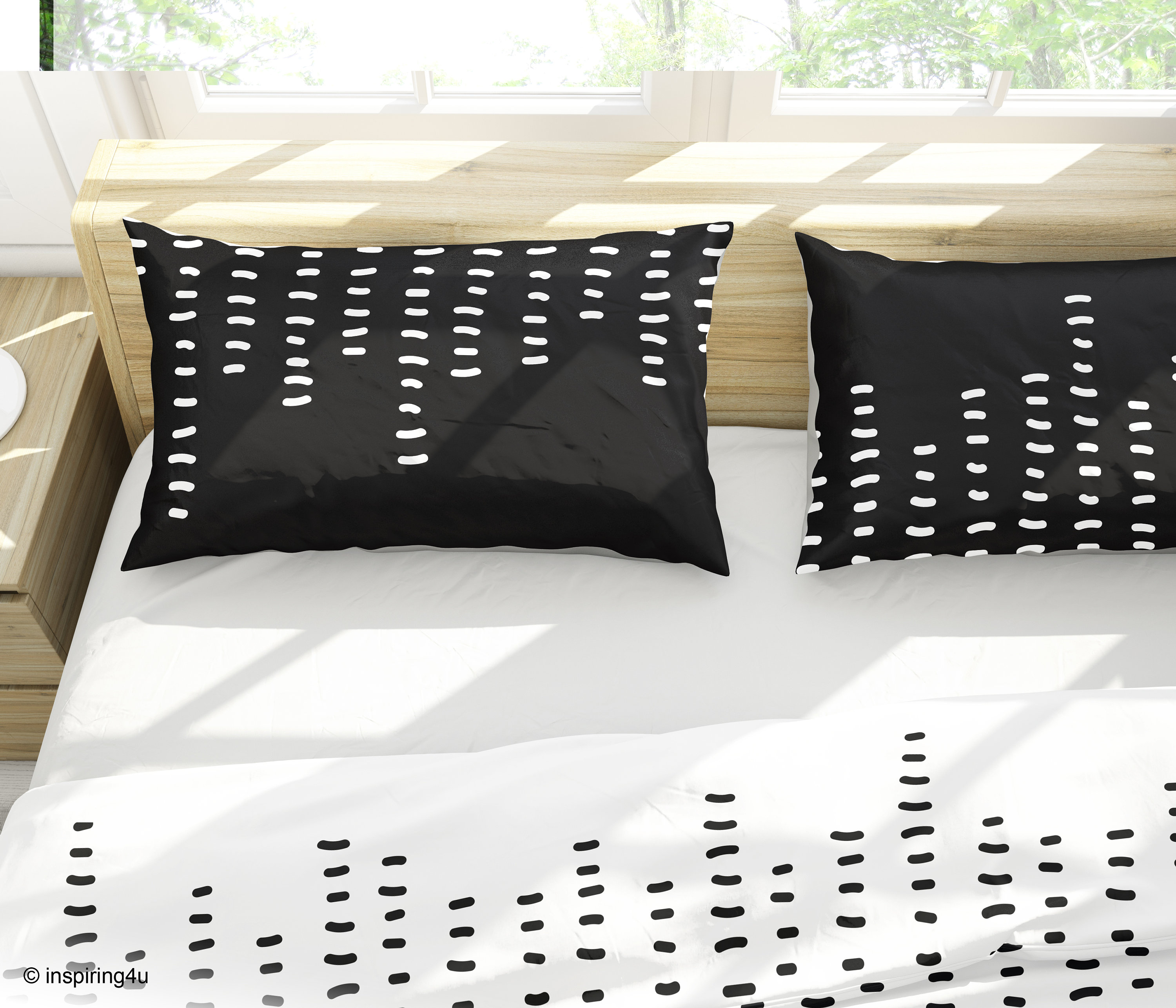 Modern Black and White Bedding Set With Graphic Lines Pattern in All ...