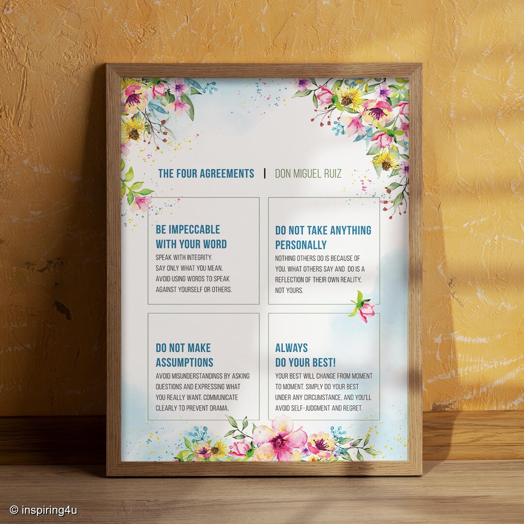 The Four Agreements Quote Poster Featuring Spiritual Wisdom by Don ...