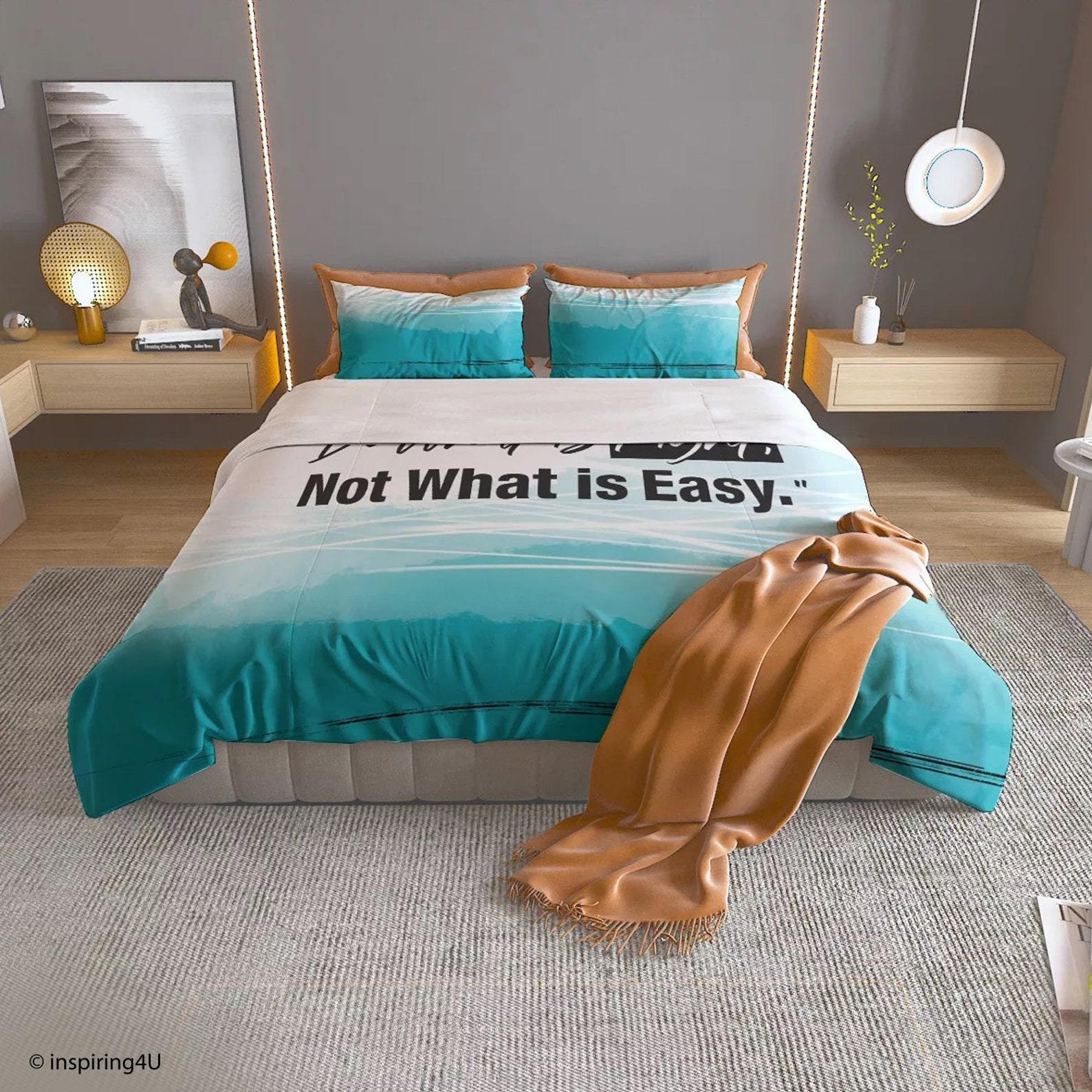 Blue Artistic Graphic Bedding Set. Inspiring Quote. Contemporary Duvet ...