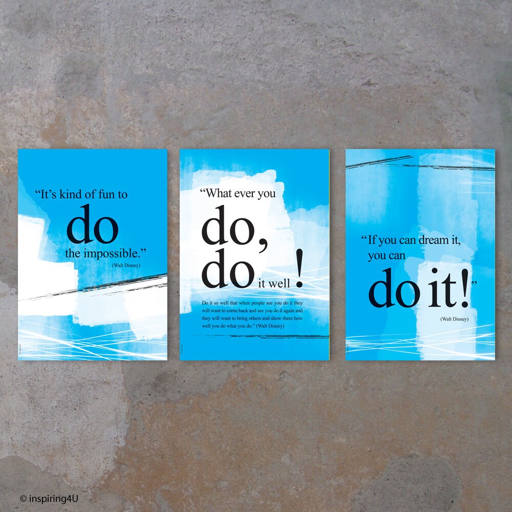 SET of 3 Motivational Posters. Walt Disney You Can Do It Quote Poster ...