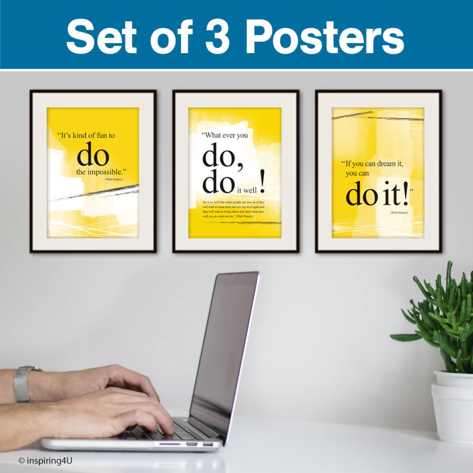 SET of 3 Motivational Posters. Walt Disney You Can Do It Quote Poster ...