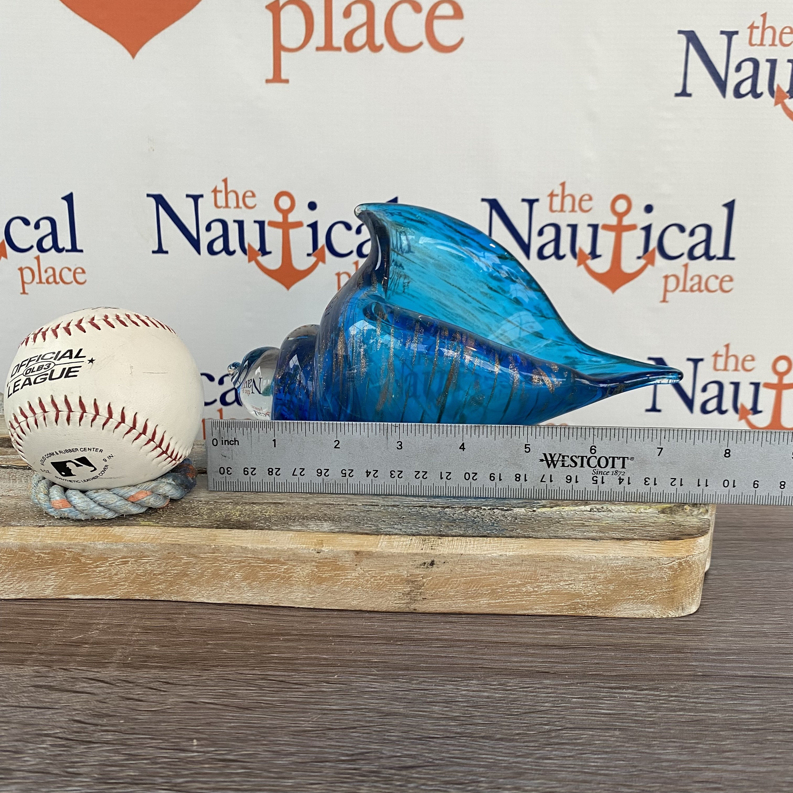 8 Glass Shell Figurine - 1.75 lbs - Blue & Gold Accents - Hand Blown ...