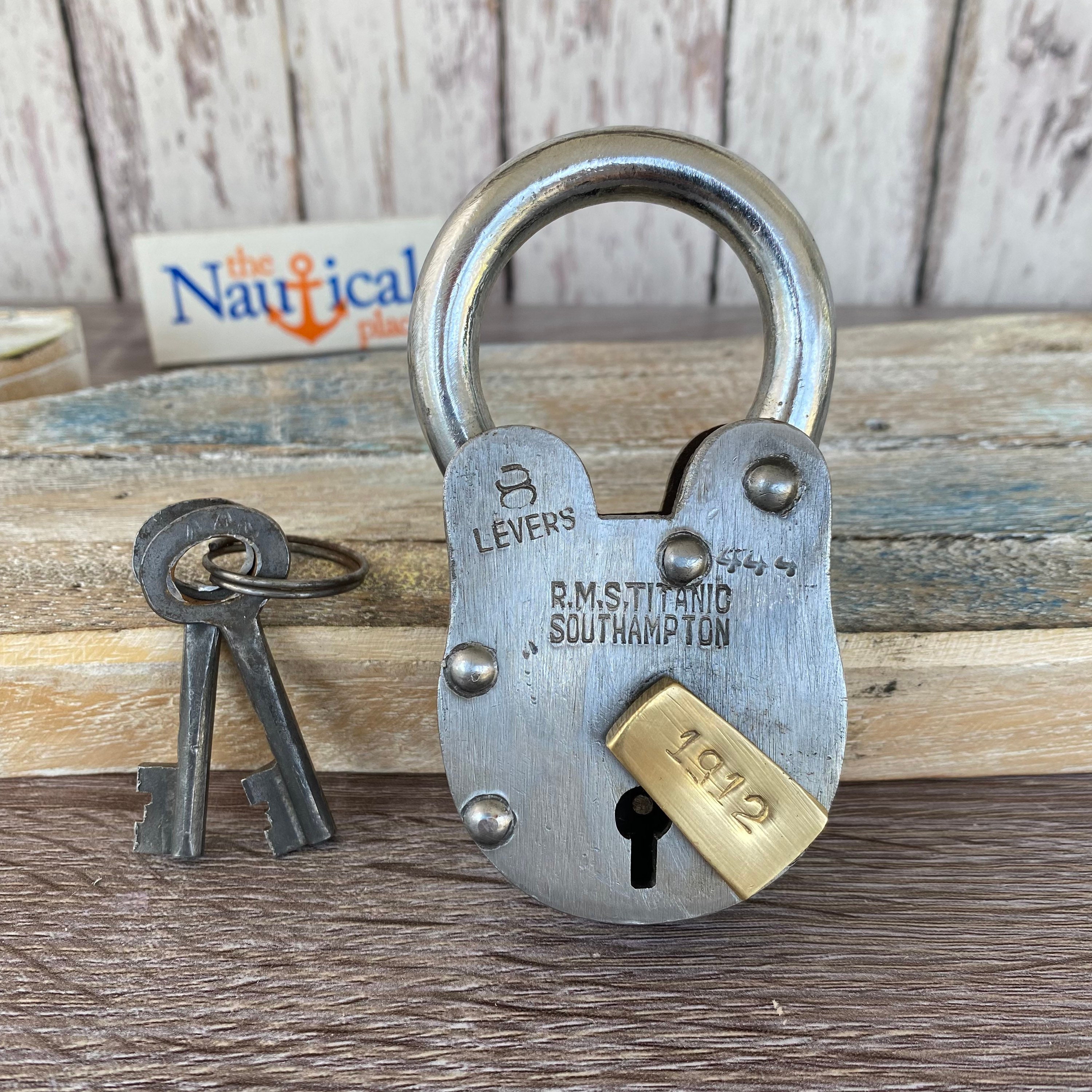 Old Style Iron Lock and Keys w/ Brass Keyhole Cover - RMS Titanic ...