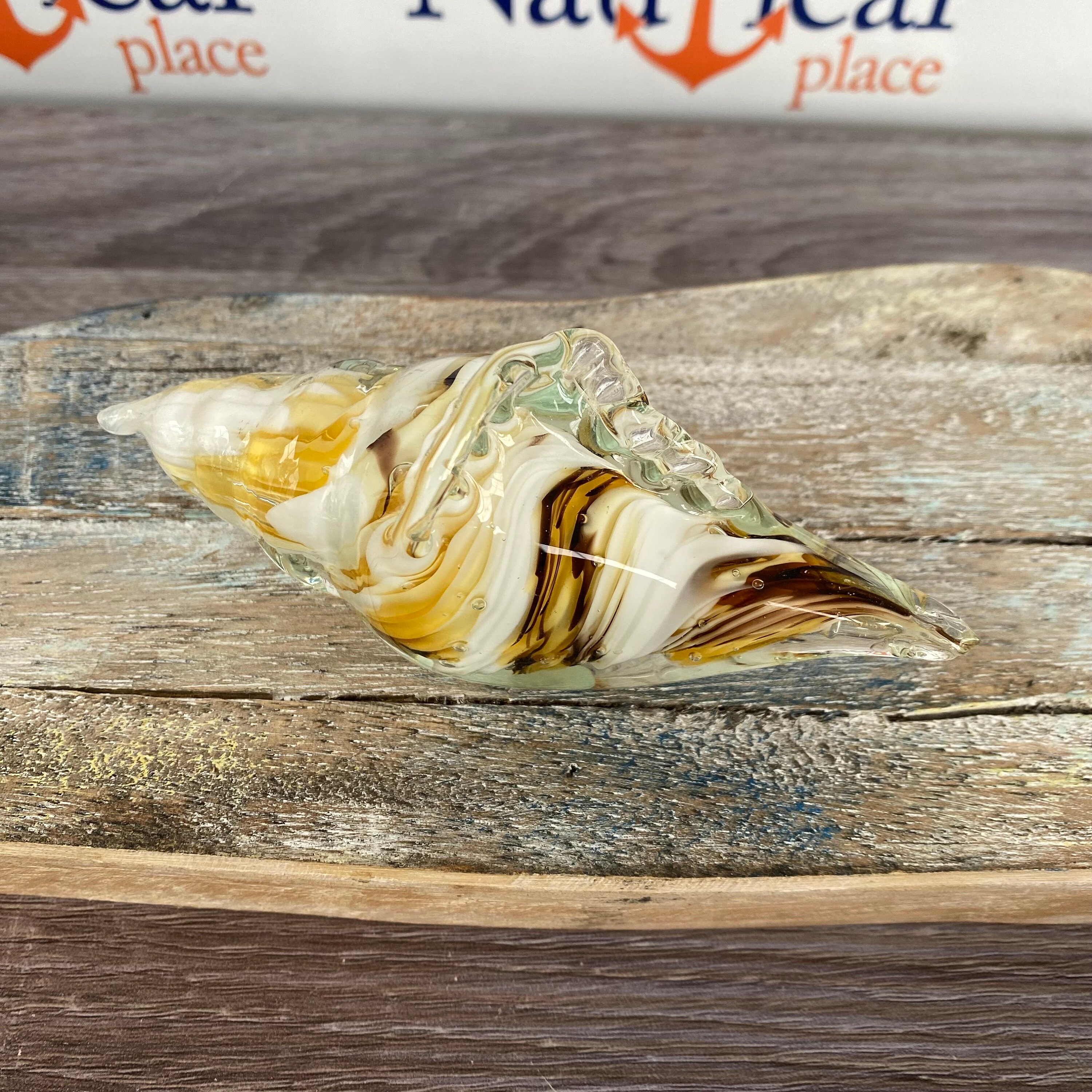 5 Glass Shell Figurine - 12oz - Brown & White Accents - Hand Blown ...