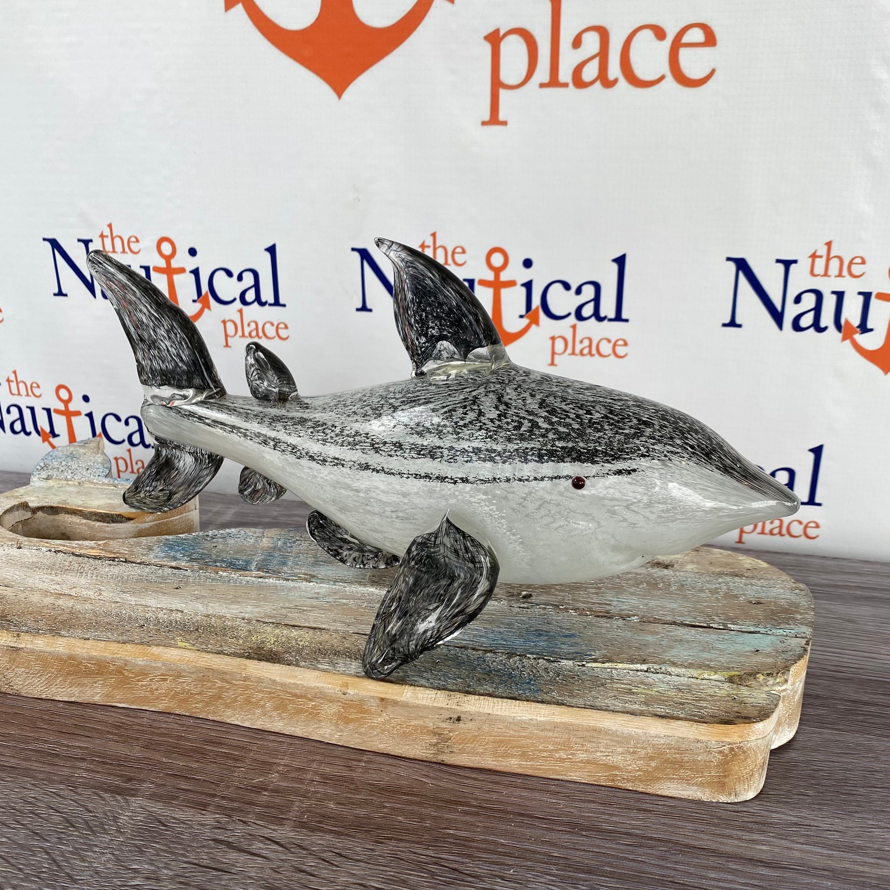 Large 12.5 Glass Shark Figurine - 3 lbs. - Gray & Black Accents - Hand ...