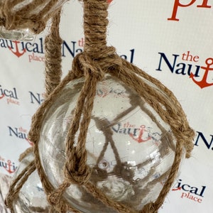 6 Clear Glass Fishing Floats on Rope - Fish Net Buoy Ball - Nautical ...