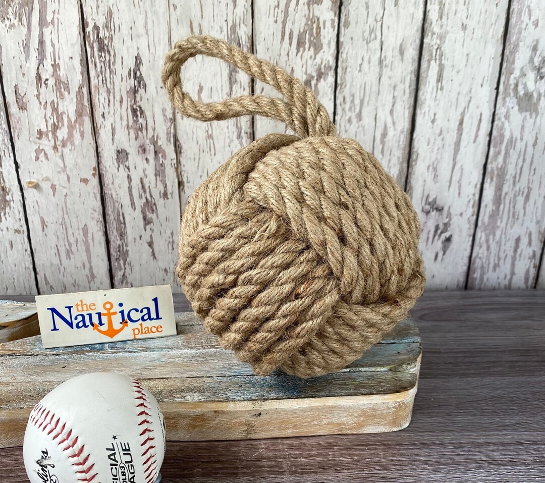 5" Monkey Fist Knot Ball Door Stop W/ Hanger Loop - Natural Jute Rope 3 ...