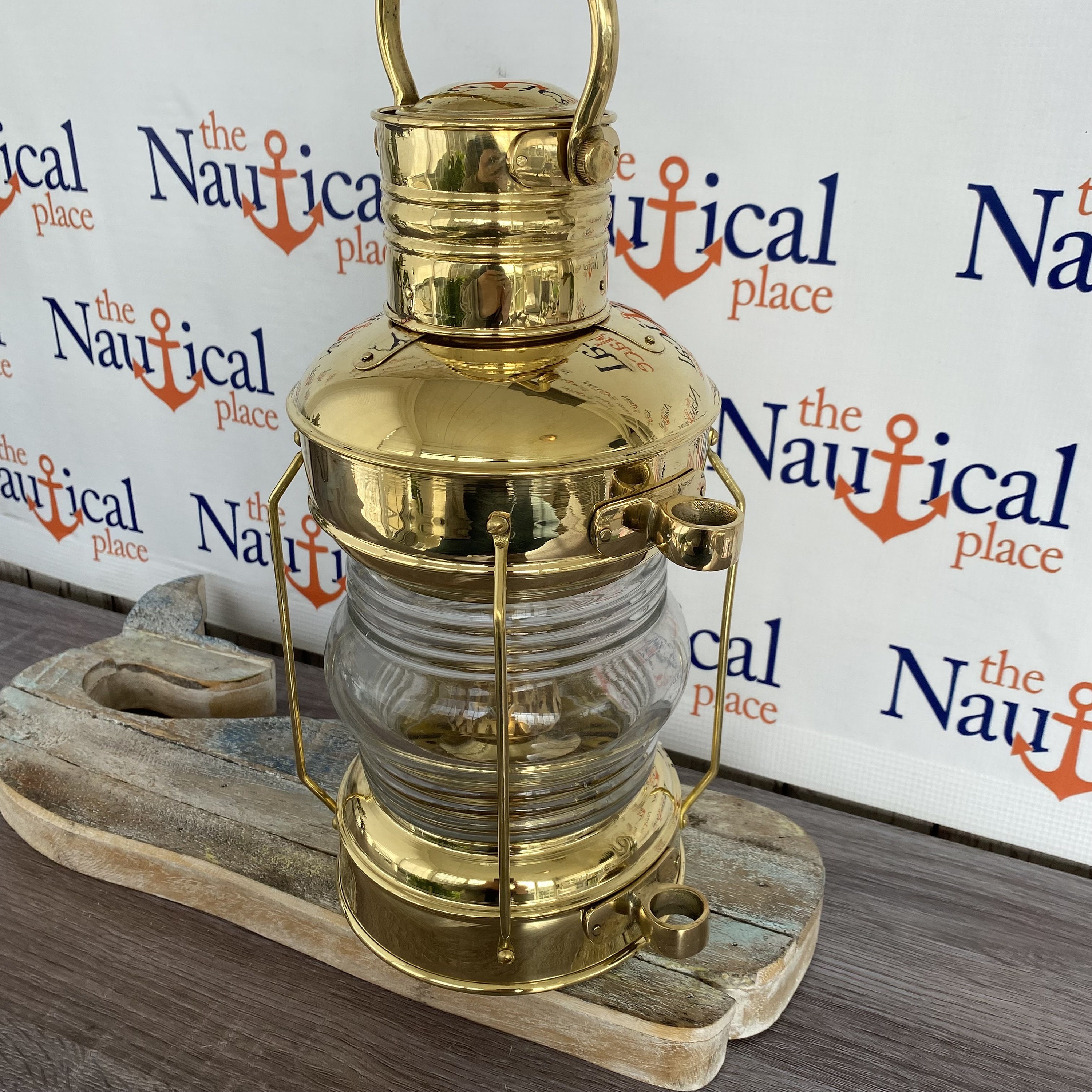 Vintage 14 Brass Anchor Oil Lamp w/ Clear Fresnel Lens - Ship Lantern ...