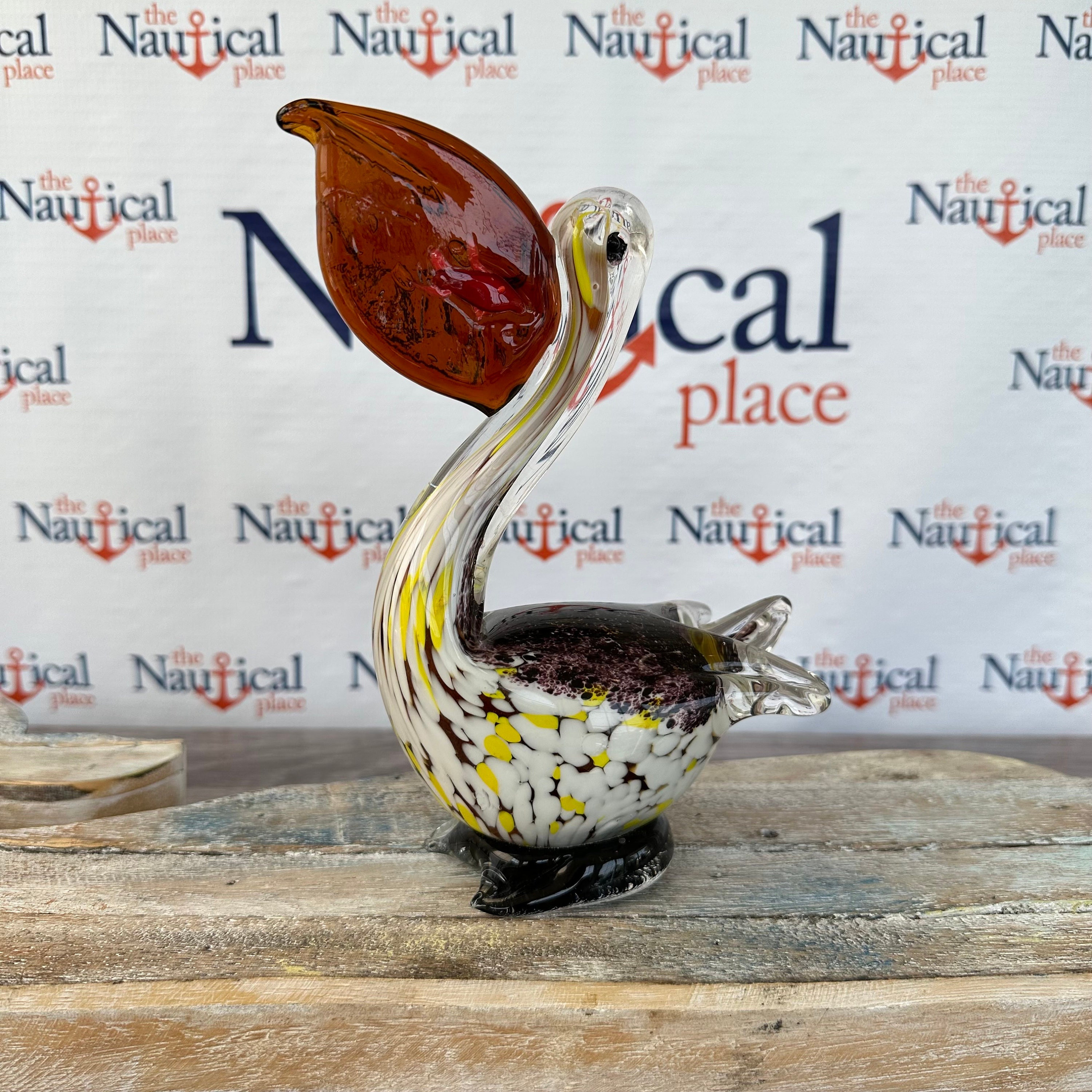 Glass Pelican w/ Fish Figurine / Hand Blown Paperweight - Coastal ...