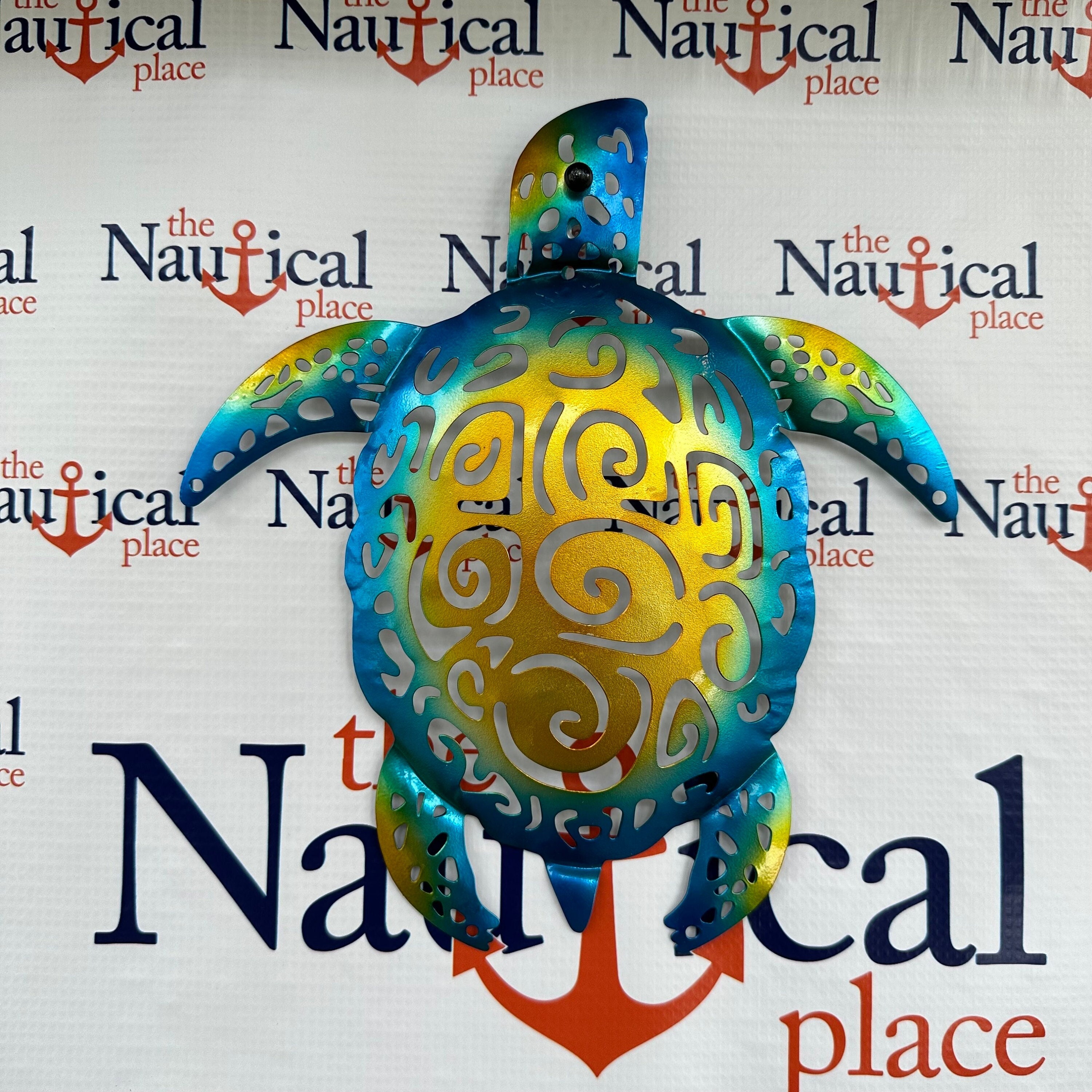 Blue / Yellow Metal Sea Turtle Wall Plaque - Bathroom, Pool House Wall ...