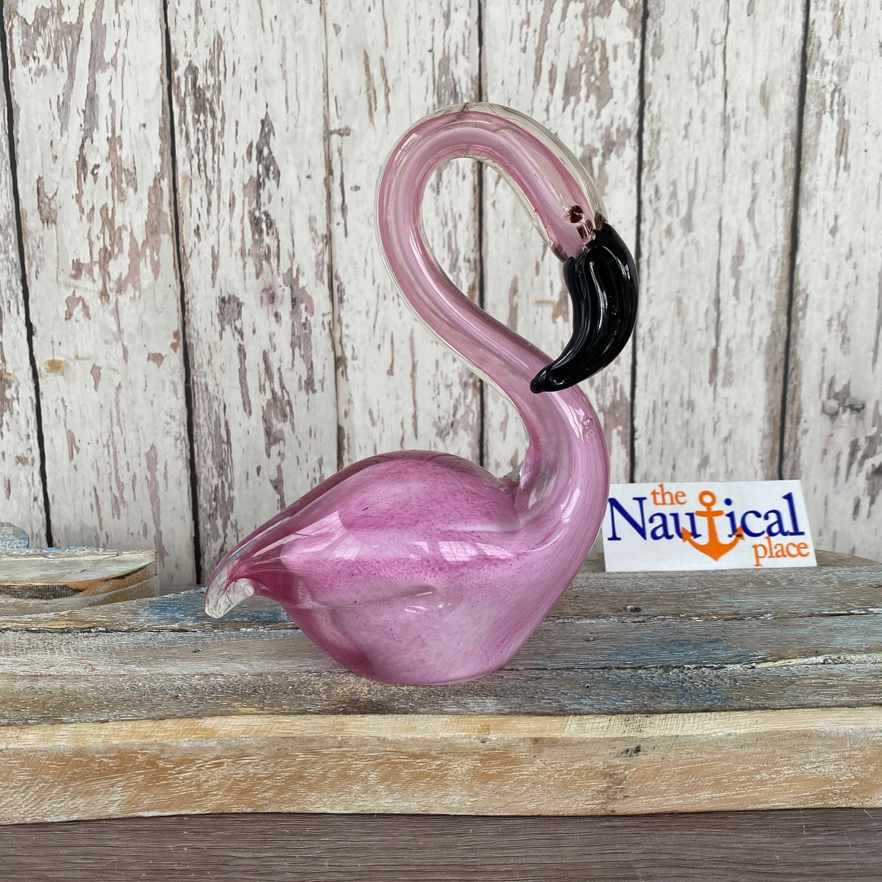 6.5 Glass Sitting Flamingo Figurine / Hand Blown Nautical Paperweight ...