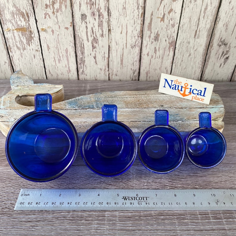 Cobalt Blue Glass Measuring Cup Set - Dark Blue Glass - Vintage Style ...