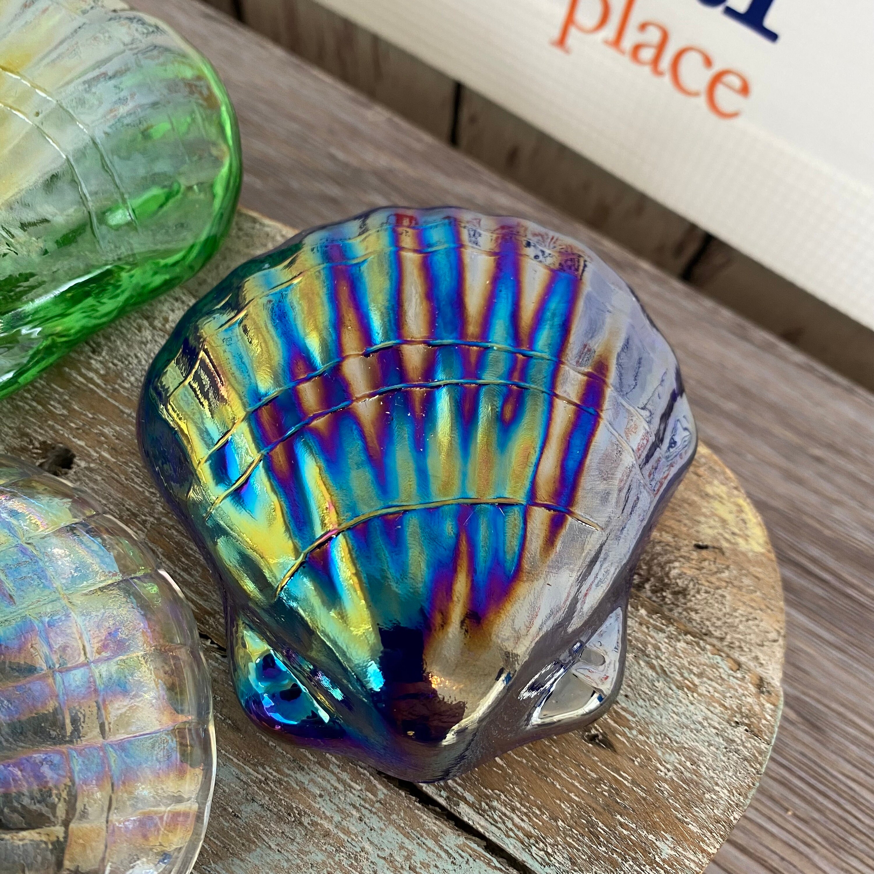 Glass Scallop Shell Figurine / Hand Blown Nautical Paperweight - Clear ...