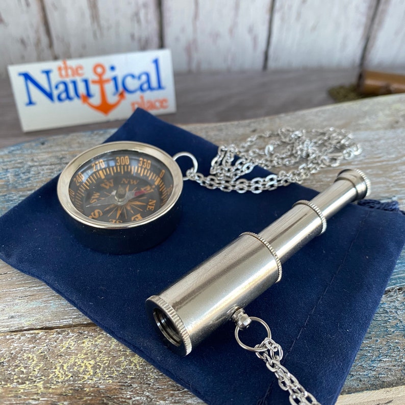 Brass Telescope & Compass Gift Set W/ Velour Bag W/ Optional - Etsy