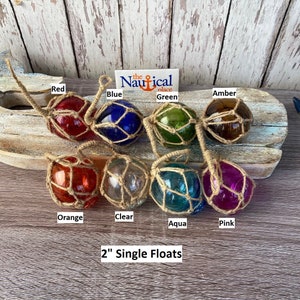 Glass Fishing Floats on Rope - Fish Net Buoy Ball - Nautical Decor ...