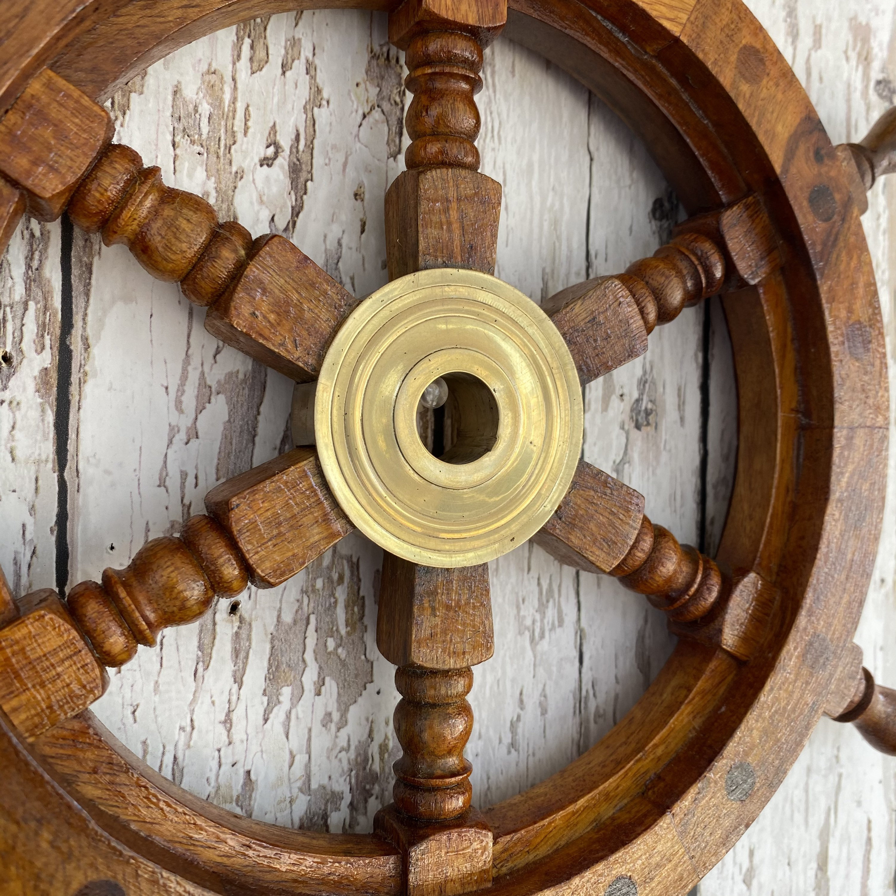 12 Wood Ship Wheel With Brass Center - Wooden Ship's Wheel - Nautical ...
