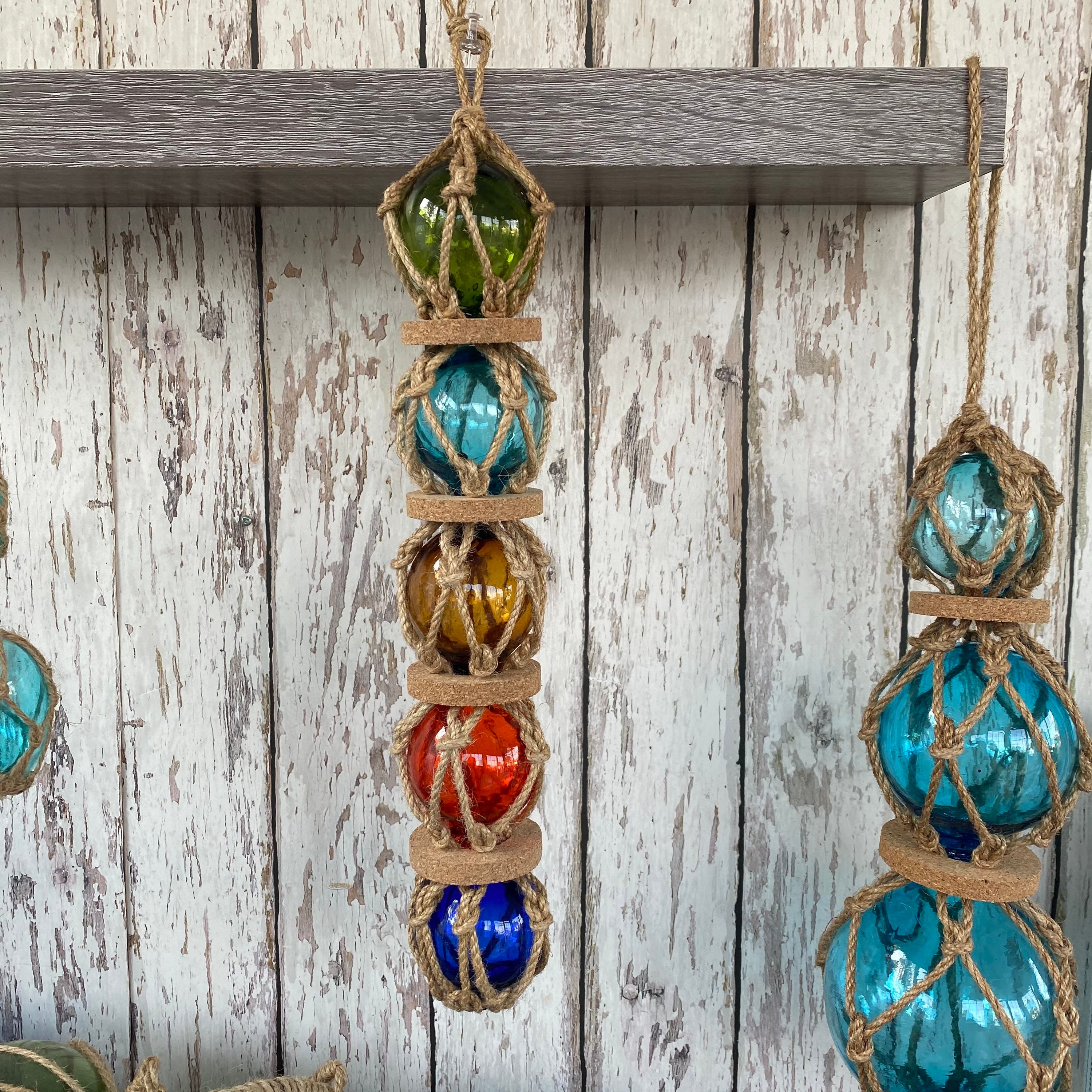 5 - 2 Glass Fishing Floats On Rope - Fish Net Buoy Ball - Nautical ...