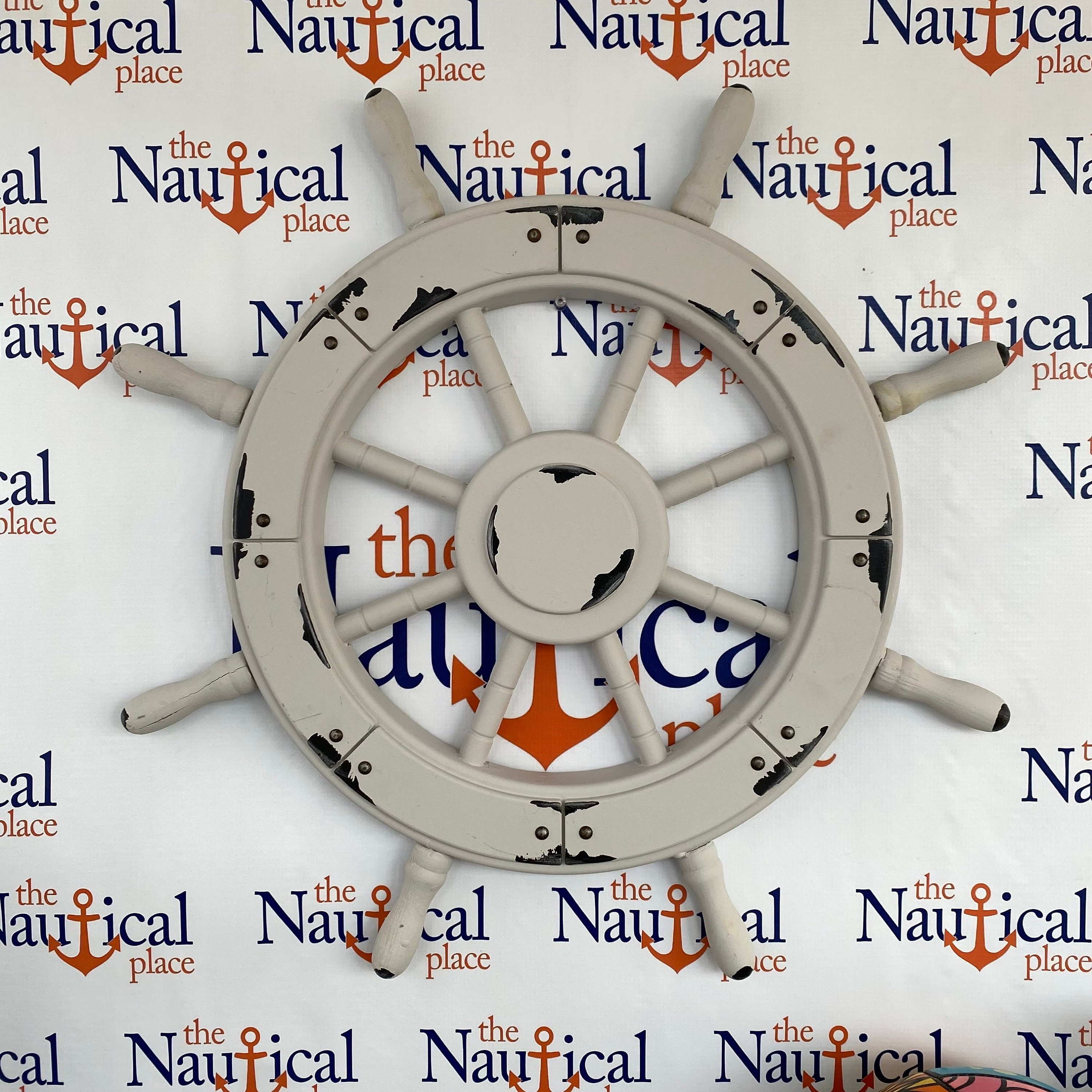 24 Painted Wood Ship Wheel - Distressed White Finish - Large Wooden ...