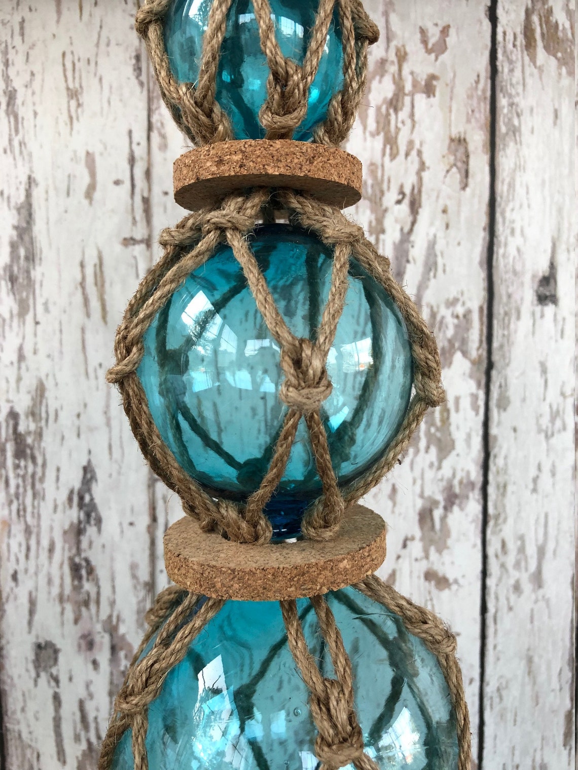 3 Aqua Glass Fishing Floats on Rope Light Blue Turquoise - Etsy