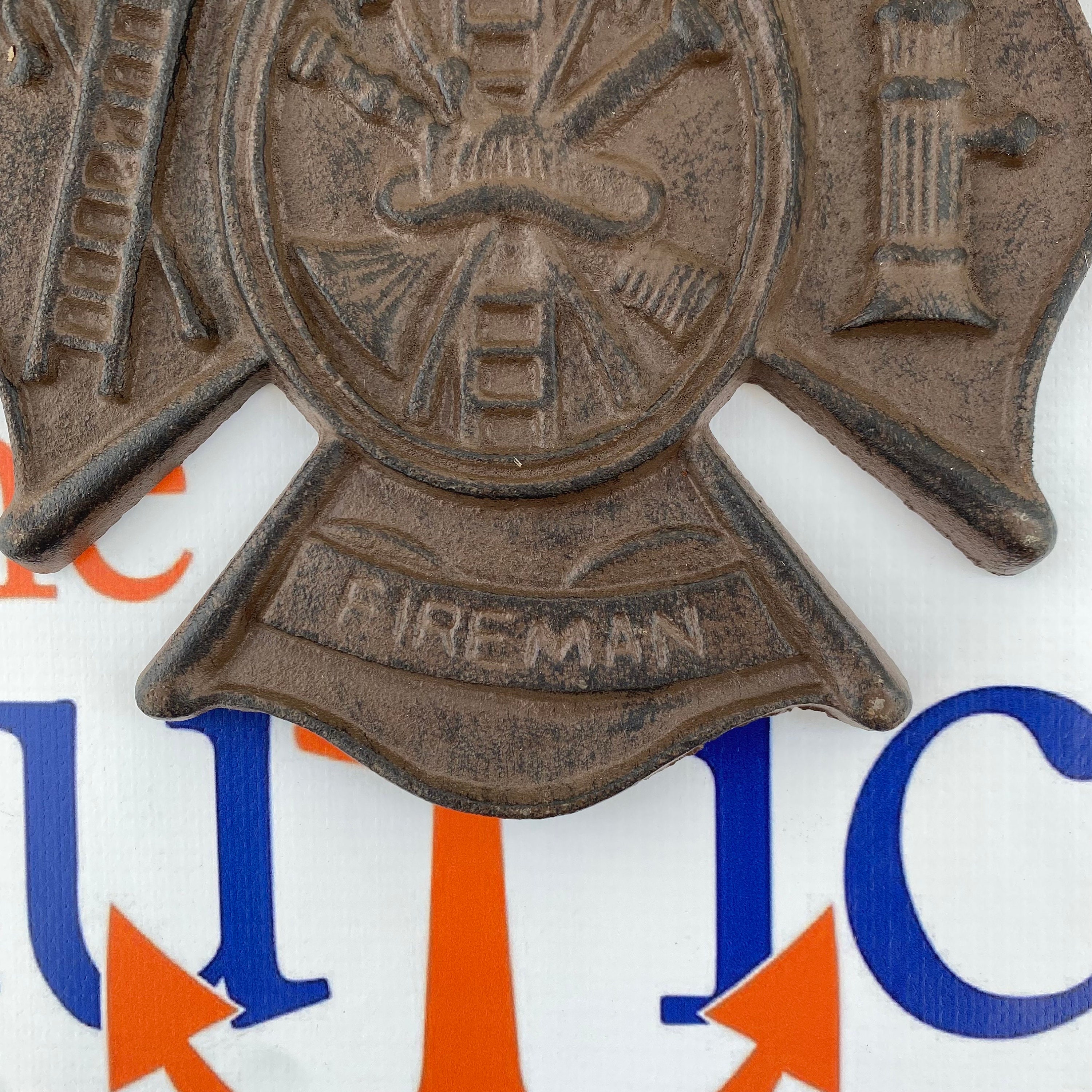 Cast Iron Fireman Plaque - Firetruck, Ladder, Hydrant - Hanging Fireman ...