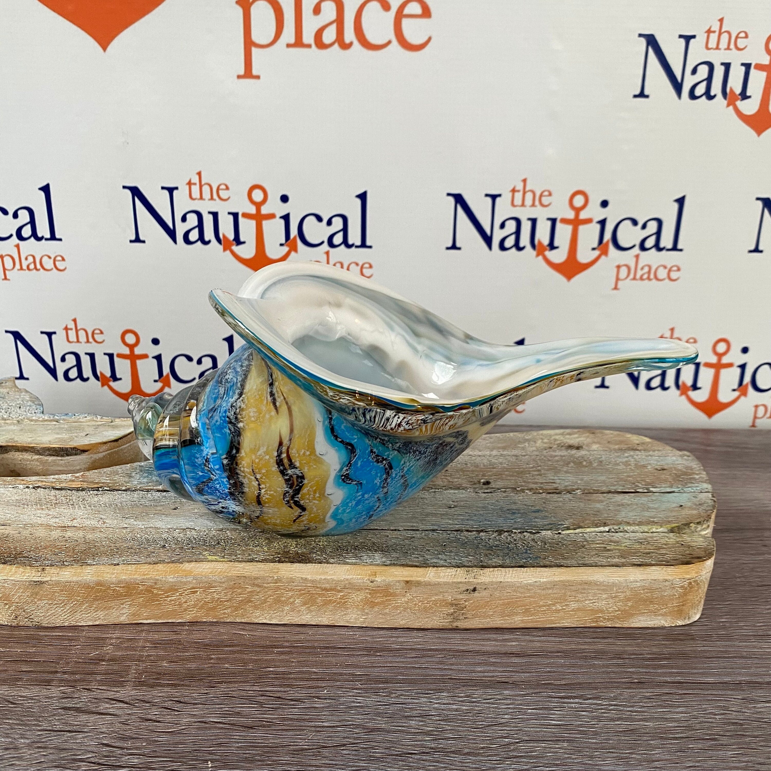 Large 9.5 Glass Shell Figurine - 2 lbs. - Blue & Tan Accents - Hand ...