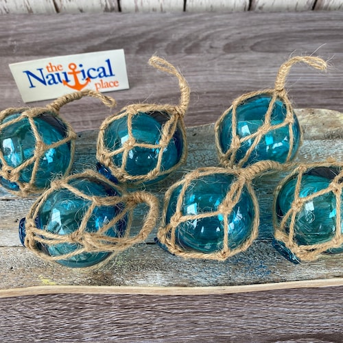 Glass Fishing Floats on Rope Fish Net Buoy Ball Nautical - Etsy