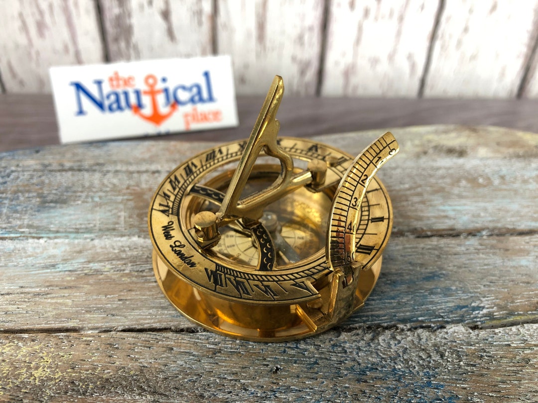 Brass Sundial Desk Compass Old Vintage Antique Pocket Style Nautical ...
