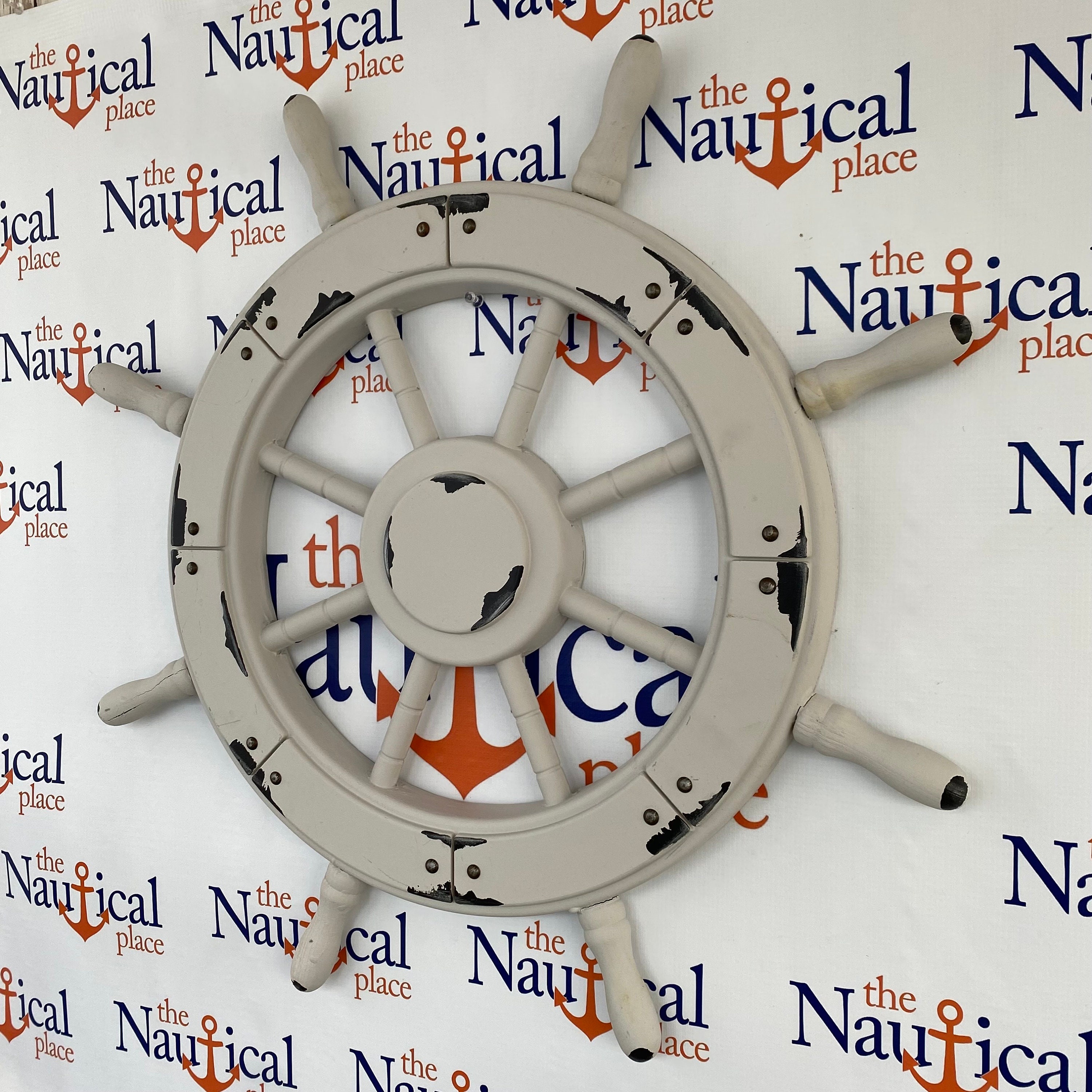 24 Painted Wood Ship Wheel - Distressed White Finish - Large Wooden ...