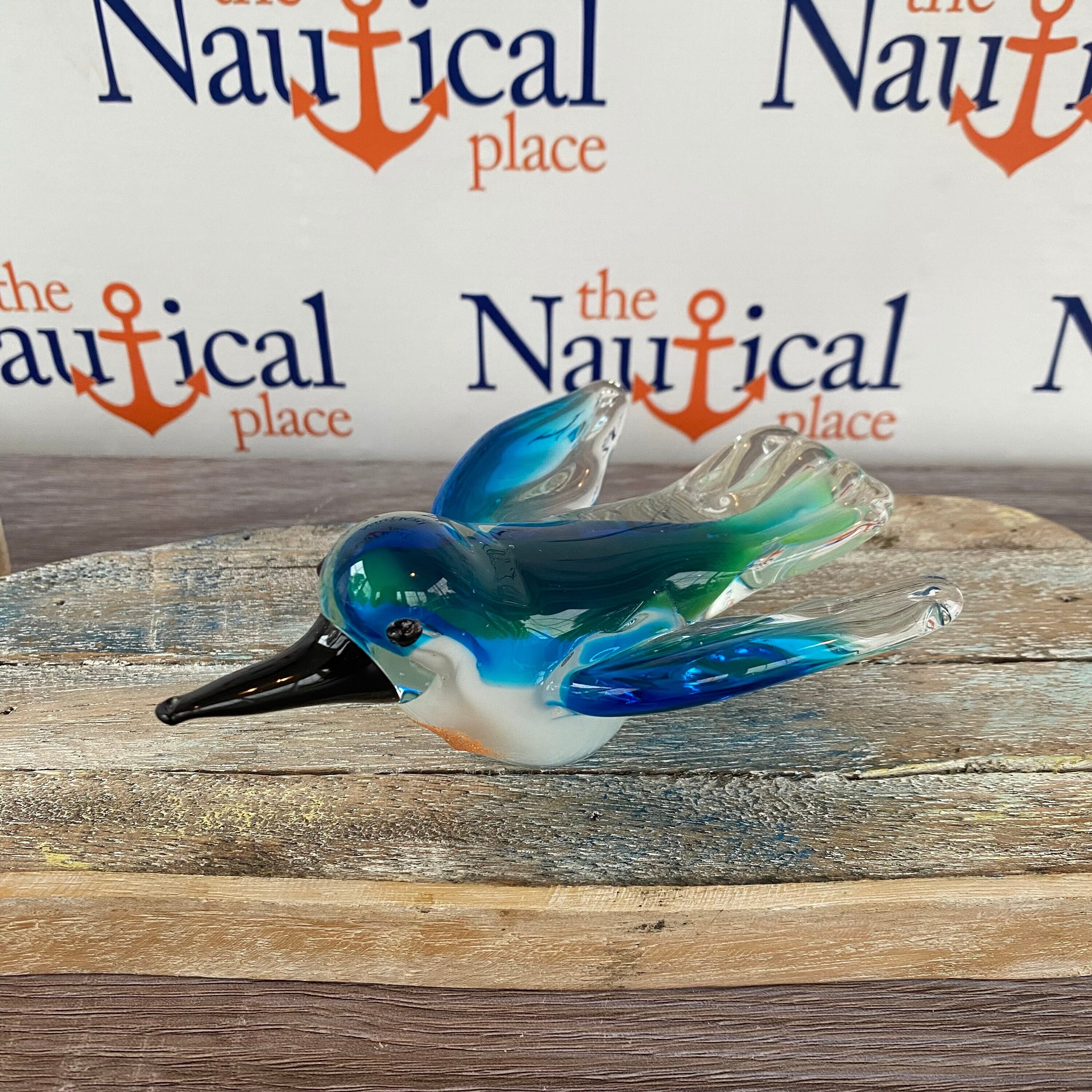 6.5 Glass Hummingbird Figurine - 12oz - Green & Blue Accents - Hand ...