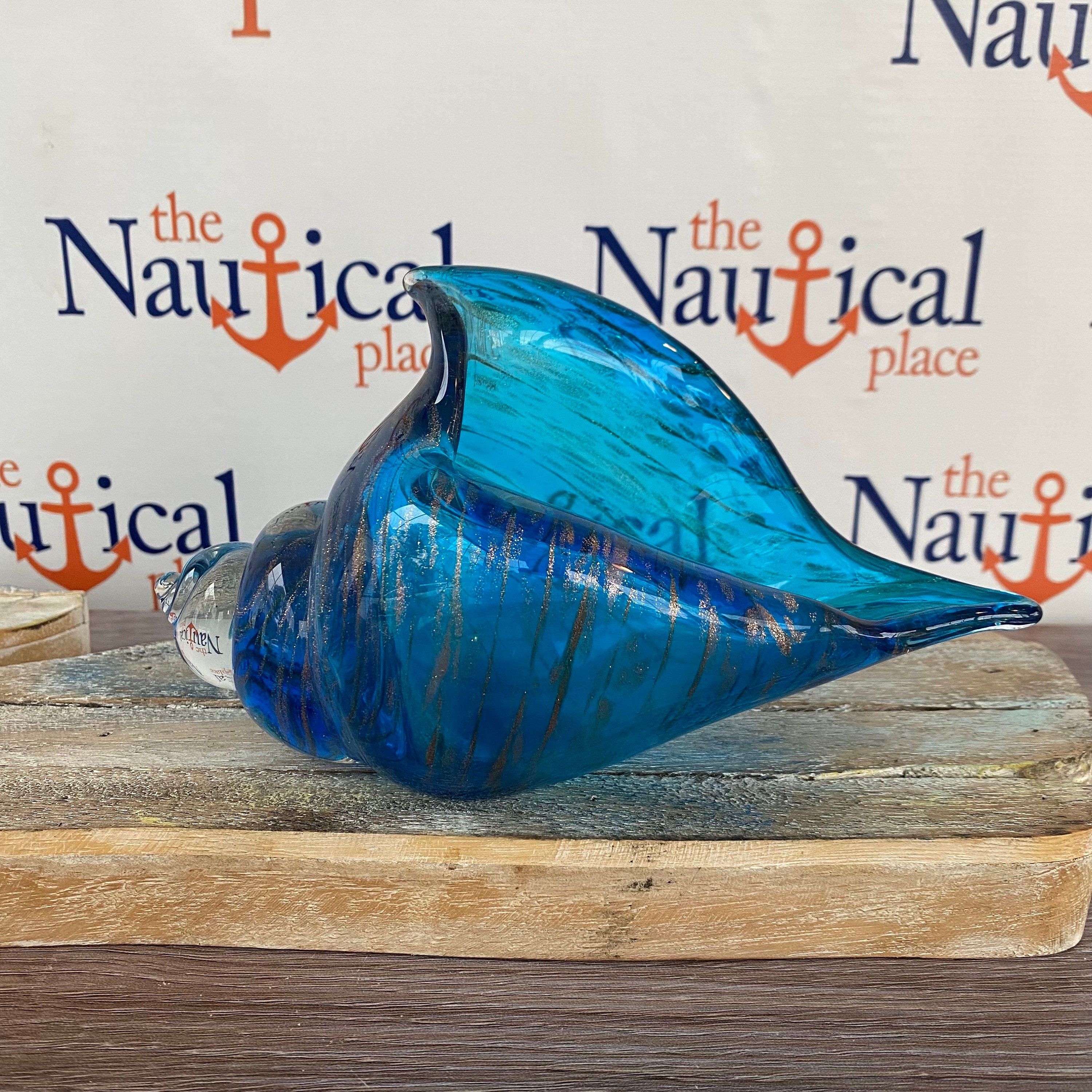 8 Glass Shell Figurine - 1.75 lbs - Blue & Gold Accents - Hand Blown ...