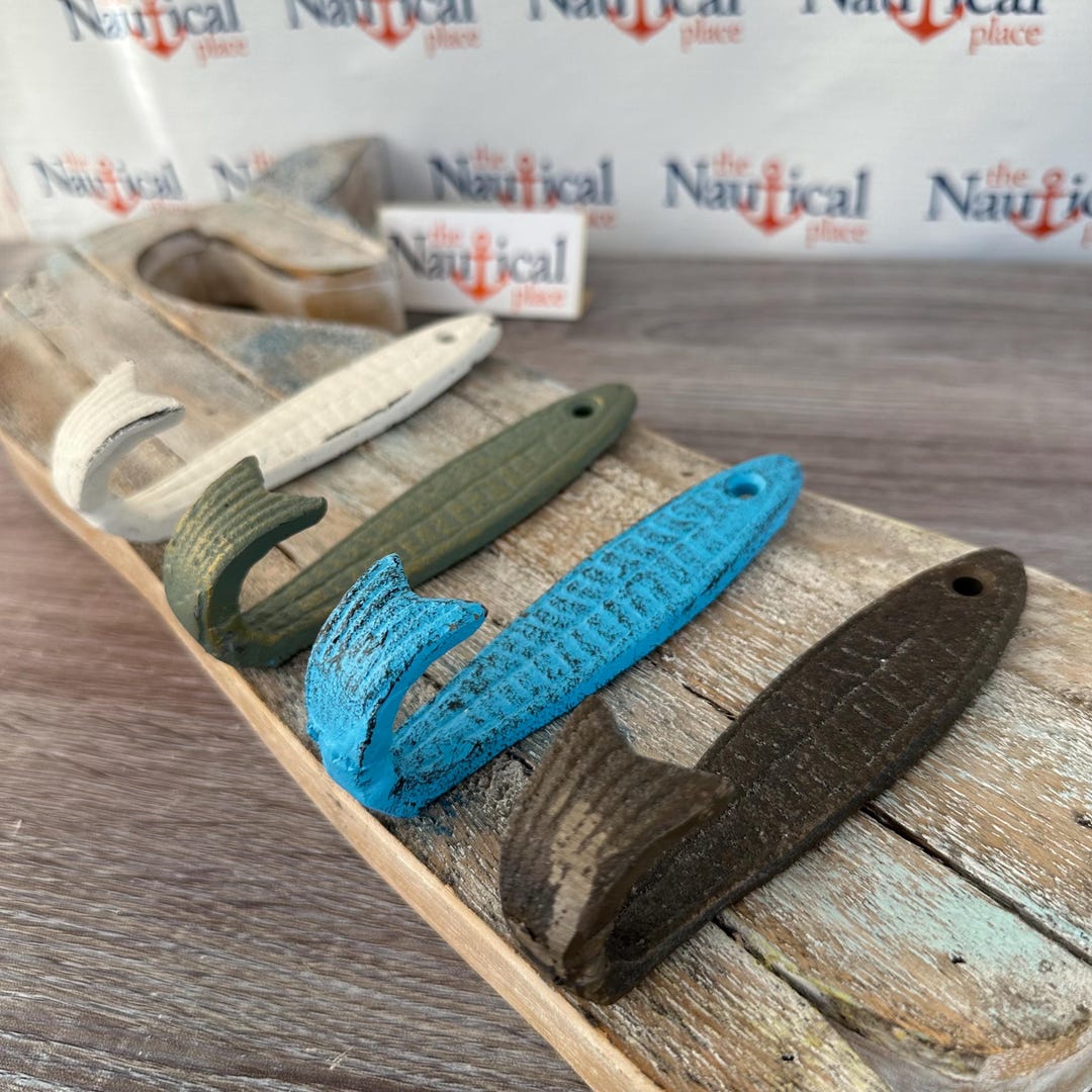5" Cast Iron Fish Tail Wall Hook - Distressed White, Blue, Green ...