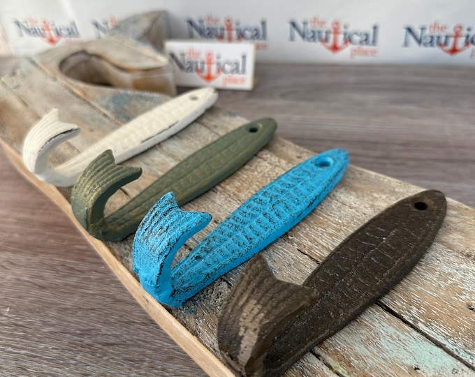 5" Cast Iron Fish Tail Wall Hook - Distressed White, Blue, Green ...