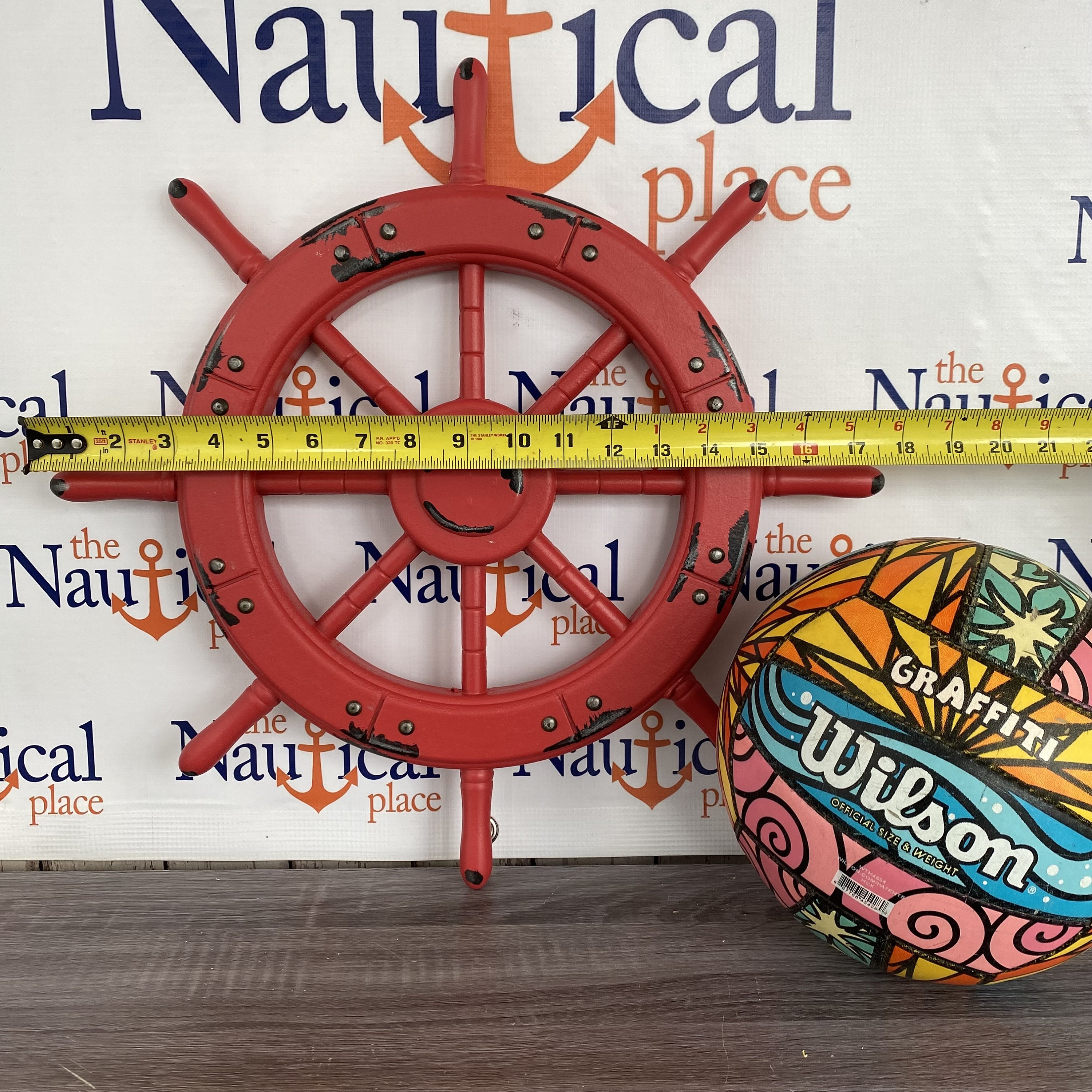 18 Painted Wood Ship Wheel - Distressed Red Finish - Large Wooden Ship ...