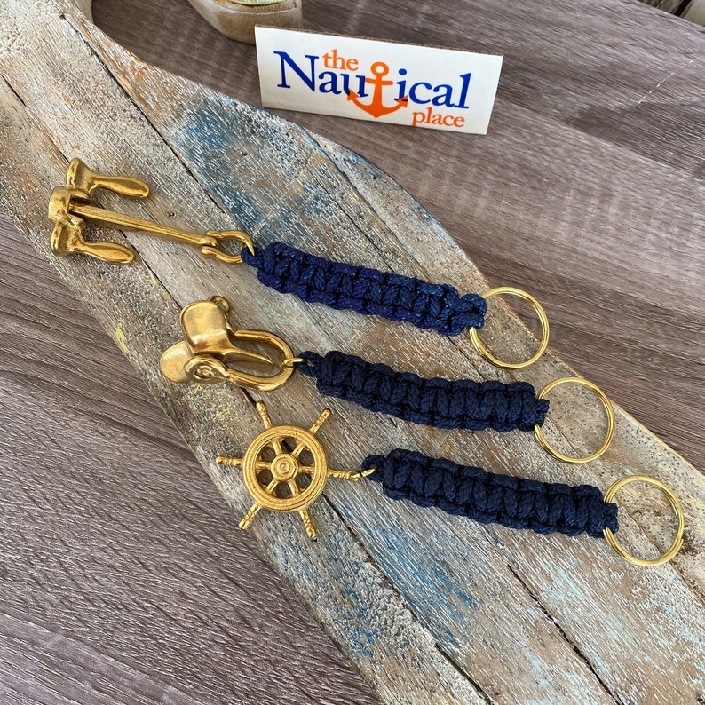 Rope Bell Pull W/ Brass Ship Wheel, Anchor, Propeller - Braided Knot ...