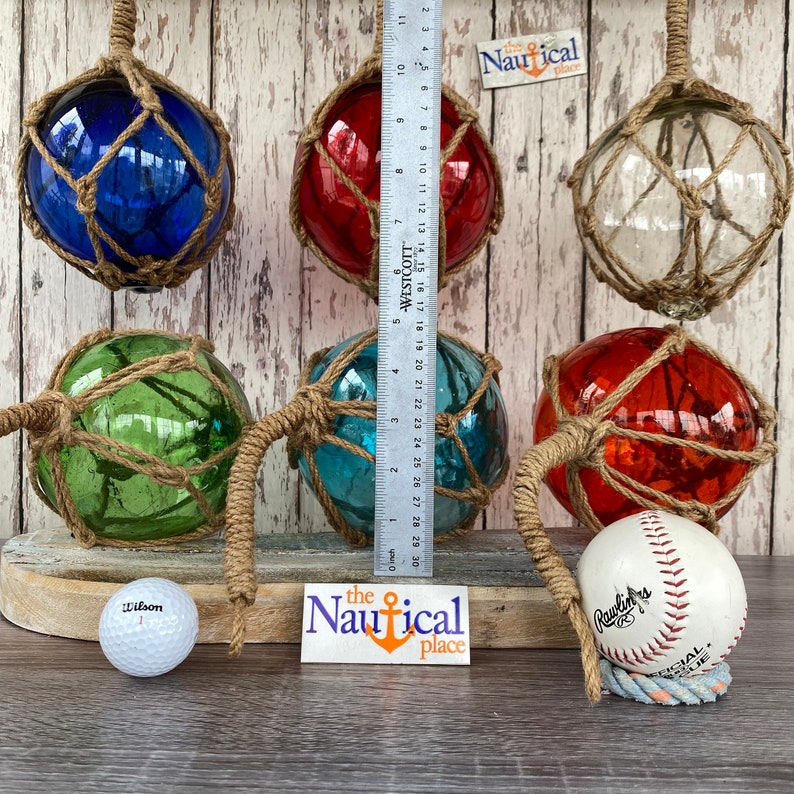 Medium 5 Glass Fishing Floats Red Blue Green Aqua - Etsy