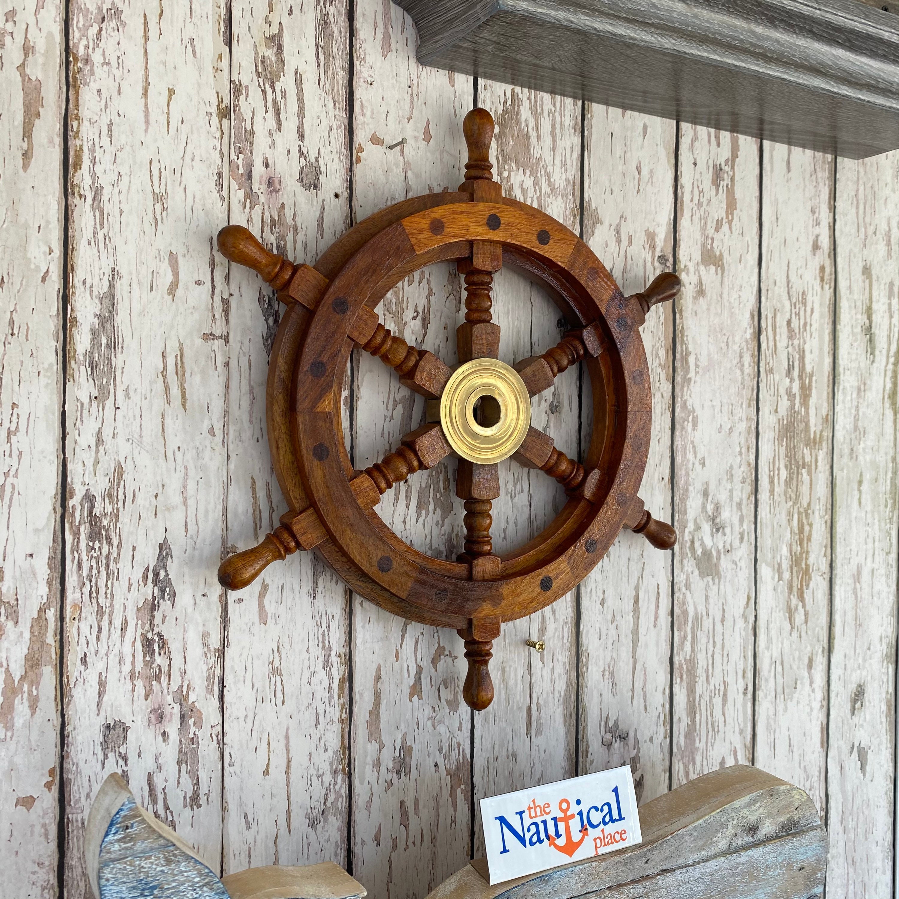 12 Wood Ship Wheel With Brass Center - Wooden Ship's Wheel - Nautical ...