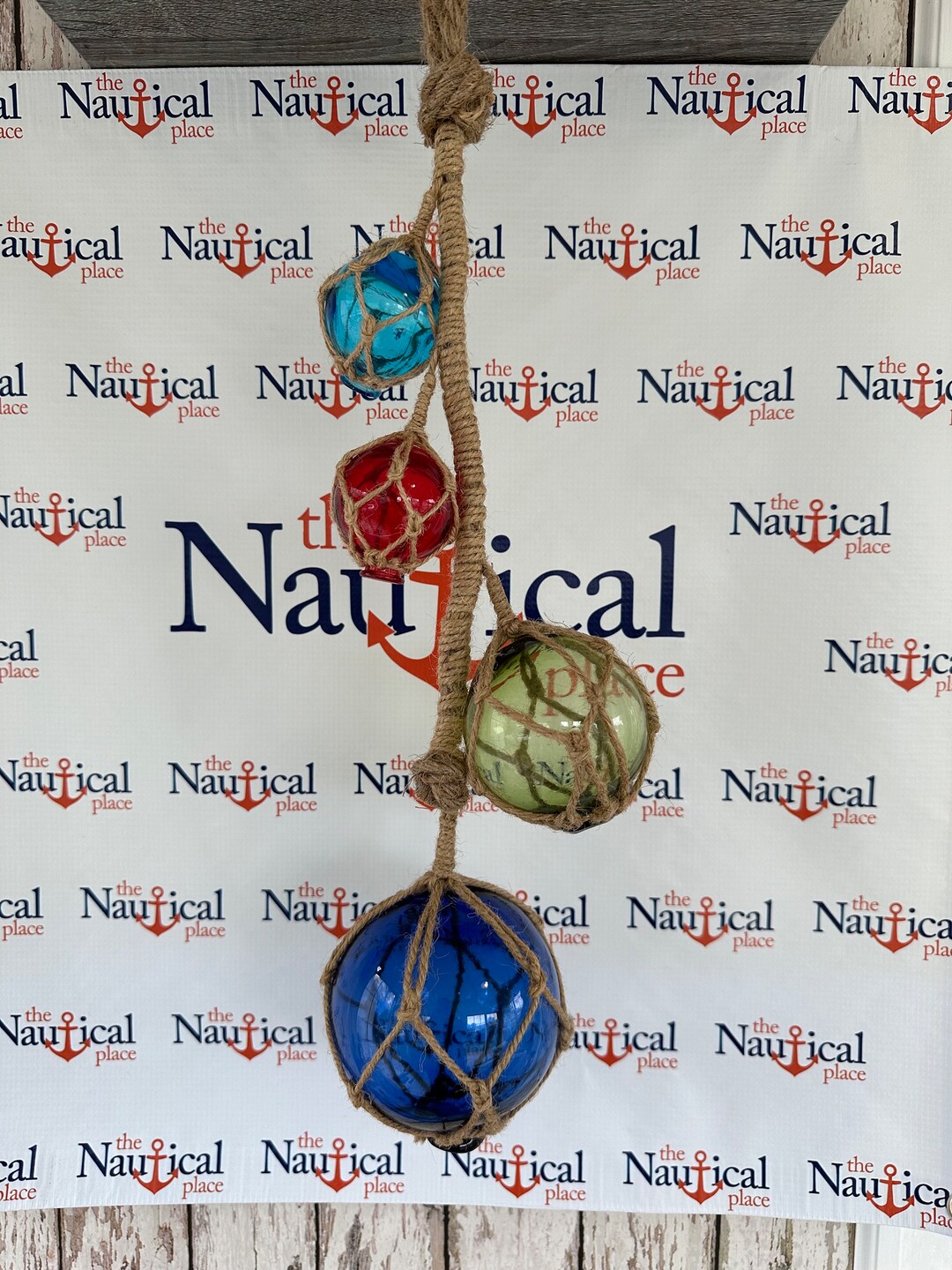 4 Glass Fishing Floats on Rope - Fish Net Buoy Ball - Nautical Beach ...