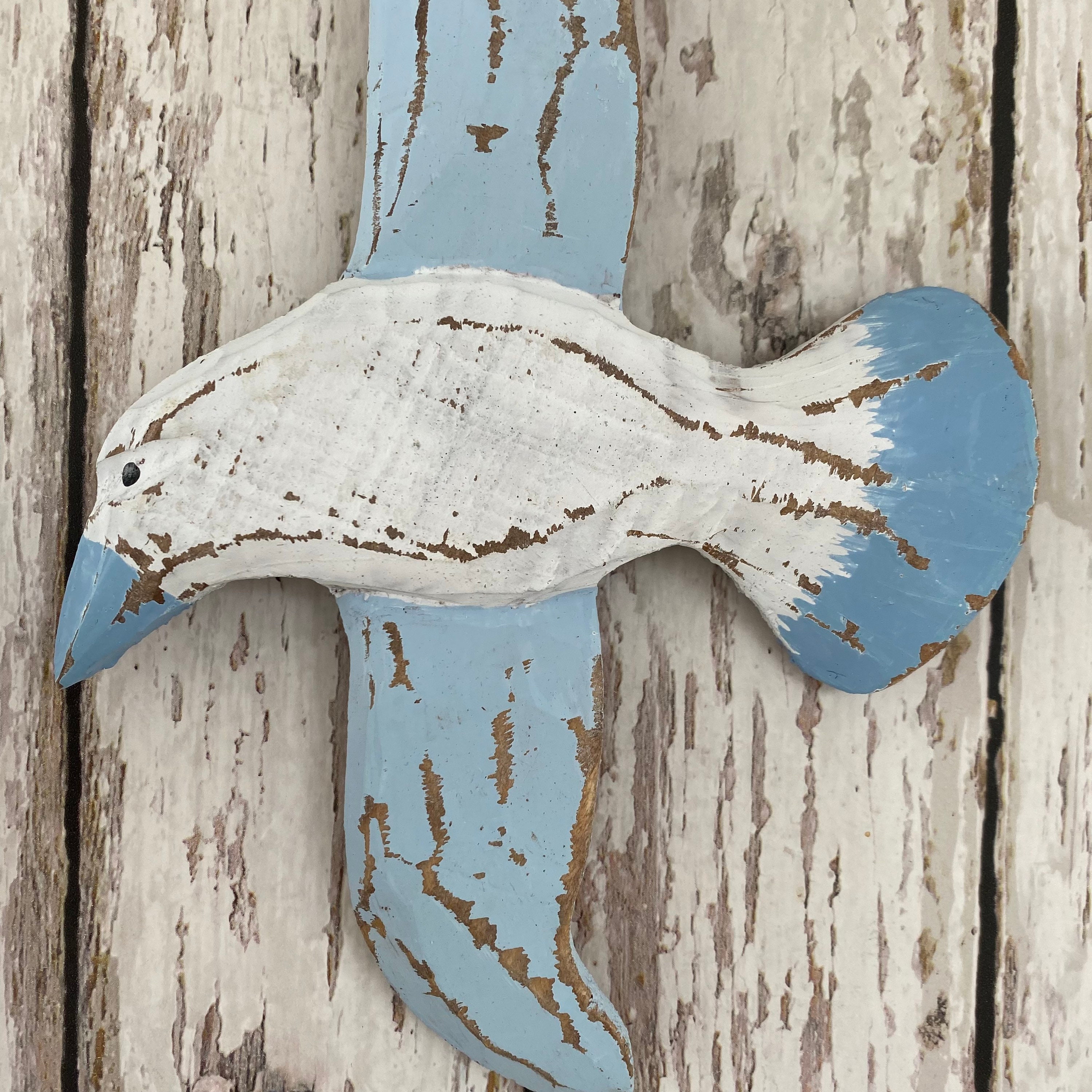 Wood Seagull Wall Plaques - Set of 2 - Hand Made Bird Decor - Nautical ...