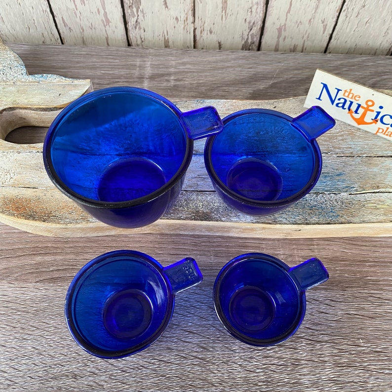 Cobalt Blue Glass Measuring Cup Set - Dark Blue Glass - Vintage Style ...