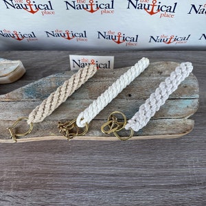 Rope Bell Pull W/ 2 Brass Shackles & Ring - Braided Knot Lanyard - Hand ...