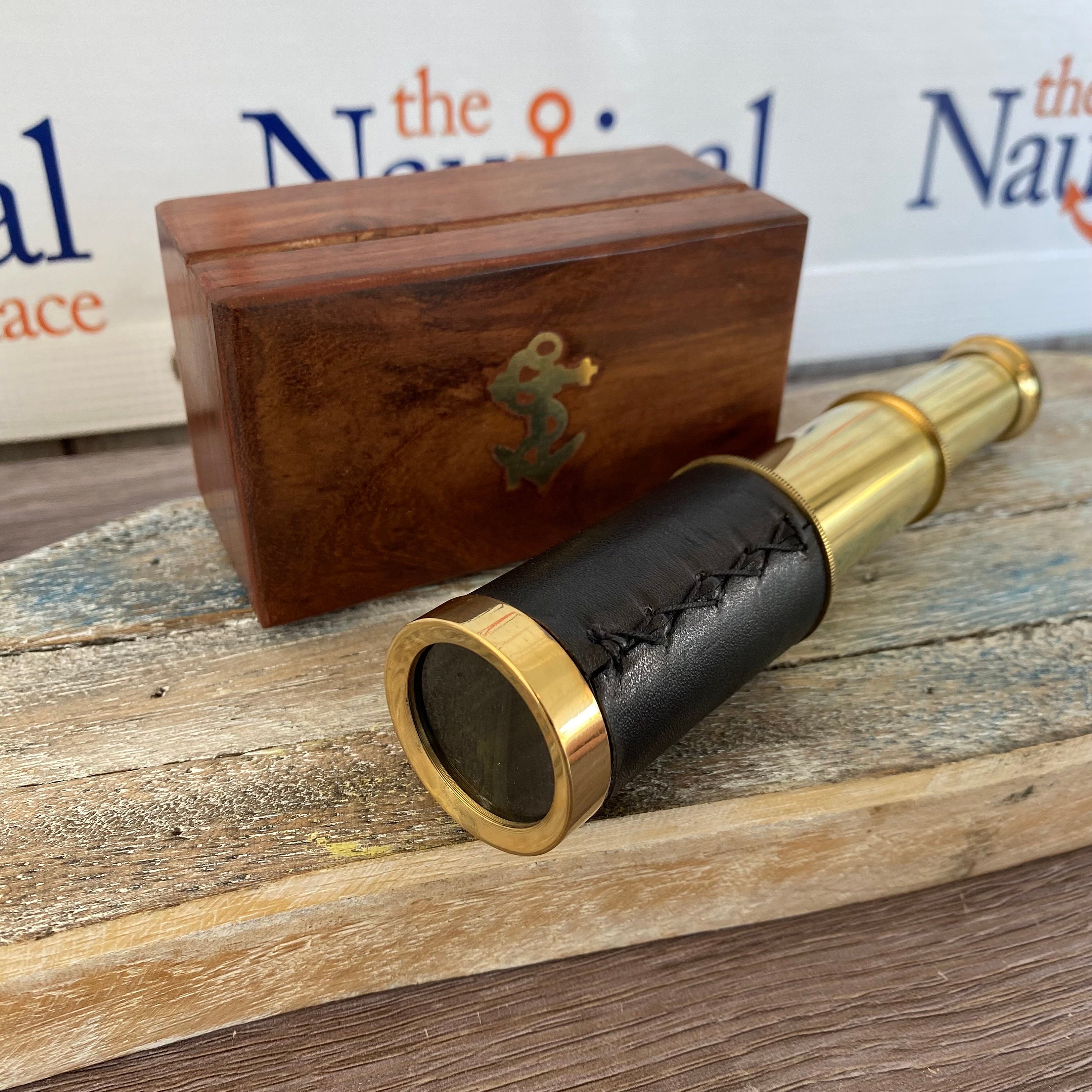 6 Brass Telescope w/ Leather Grip & Wooden Box - Maritime Spyglass ...