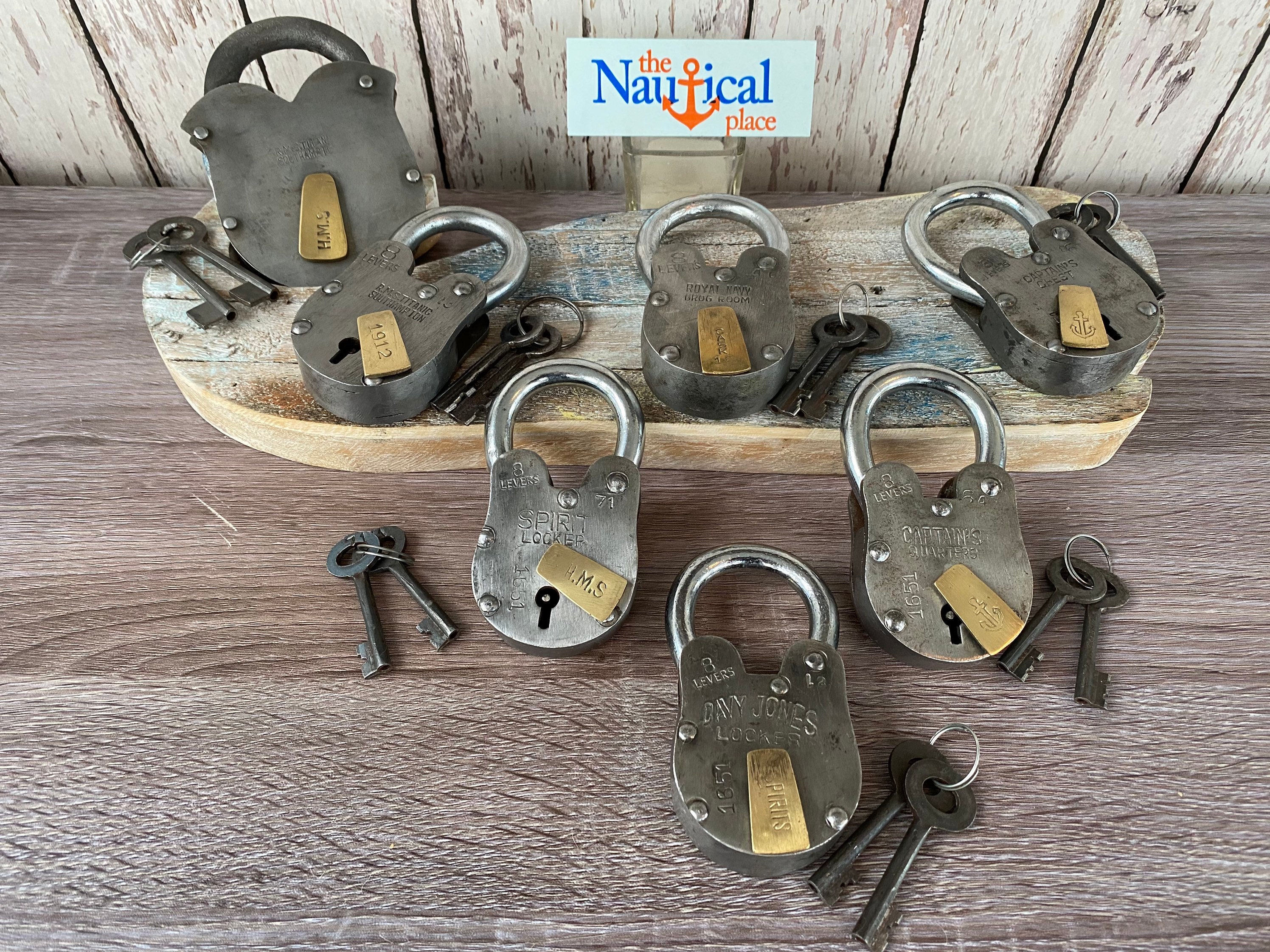 Old Style Iron Lock and Keys w/ Brass Keyhole Cover - Vintage Antique ...