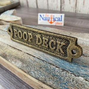 Poop Deck Sign - Antique Brass Finish - Nautical Decor - Cast Iron Wall ...