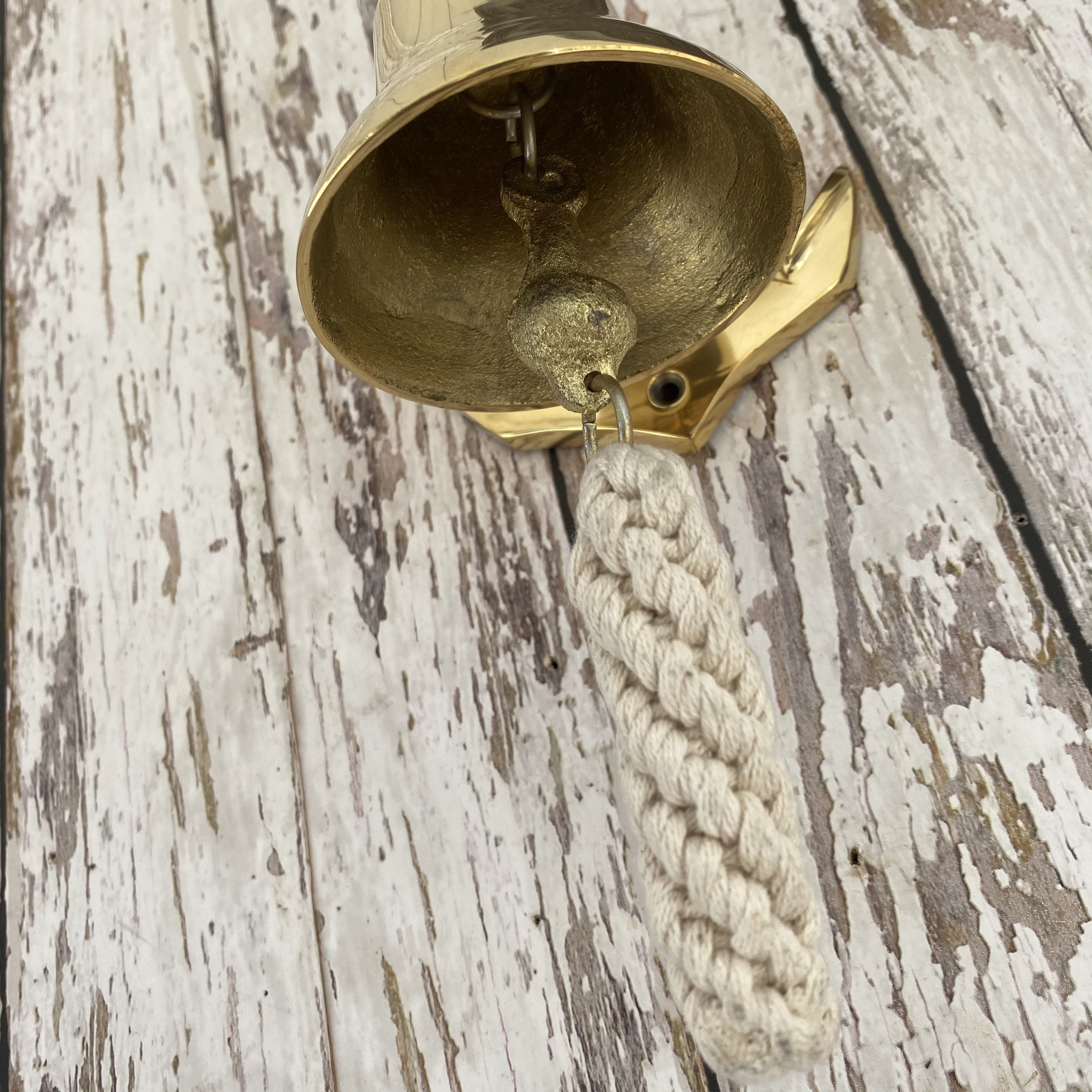 Brass Ship Bell w/ Anchor Bracket & Rope Lanyard Pull - Nautical ...