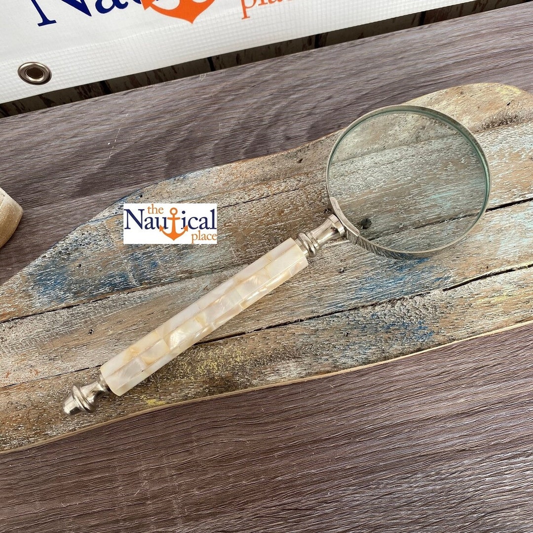 9" Brass Magnifying Glass W/ Mother of Pearl Handle - Hand Held ...