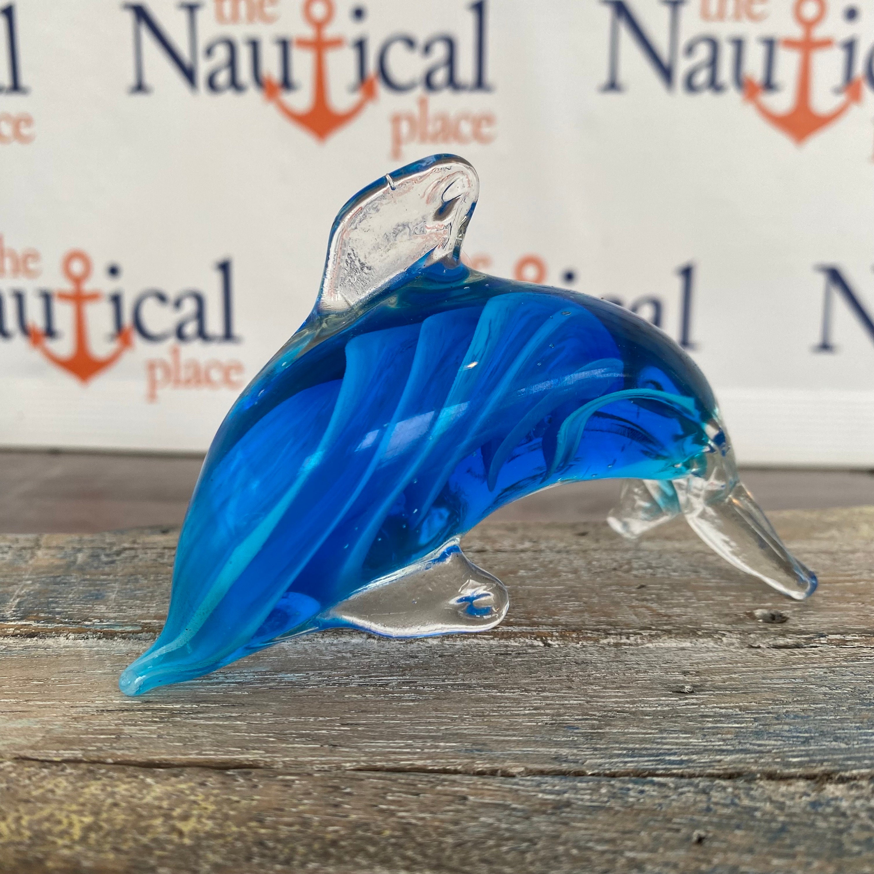 4 Glass Blue Dolphin Figurine / Hand Blown Nautical Paperweight ...