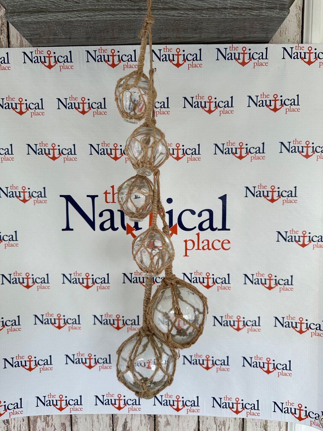 6 Clear Glass Fishing Floats on Rope - Fish Net Buoy Ball - Nautical ...