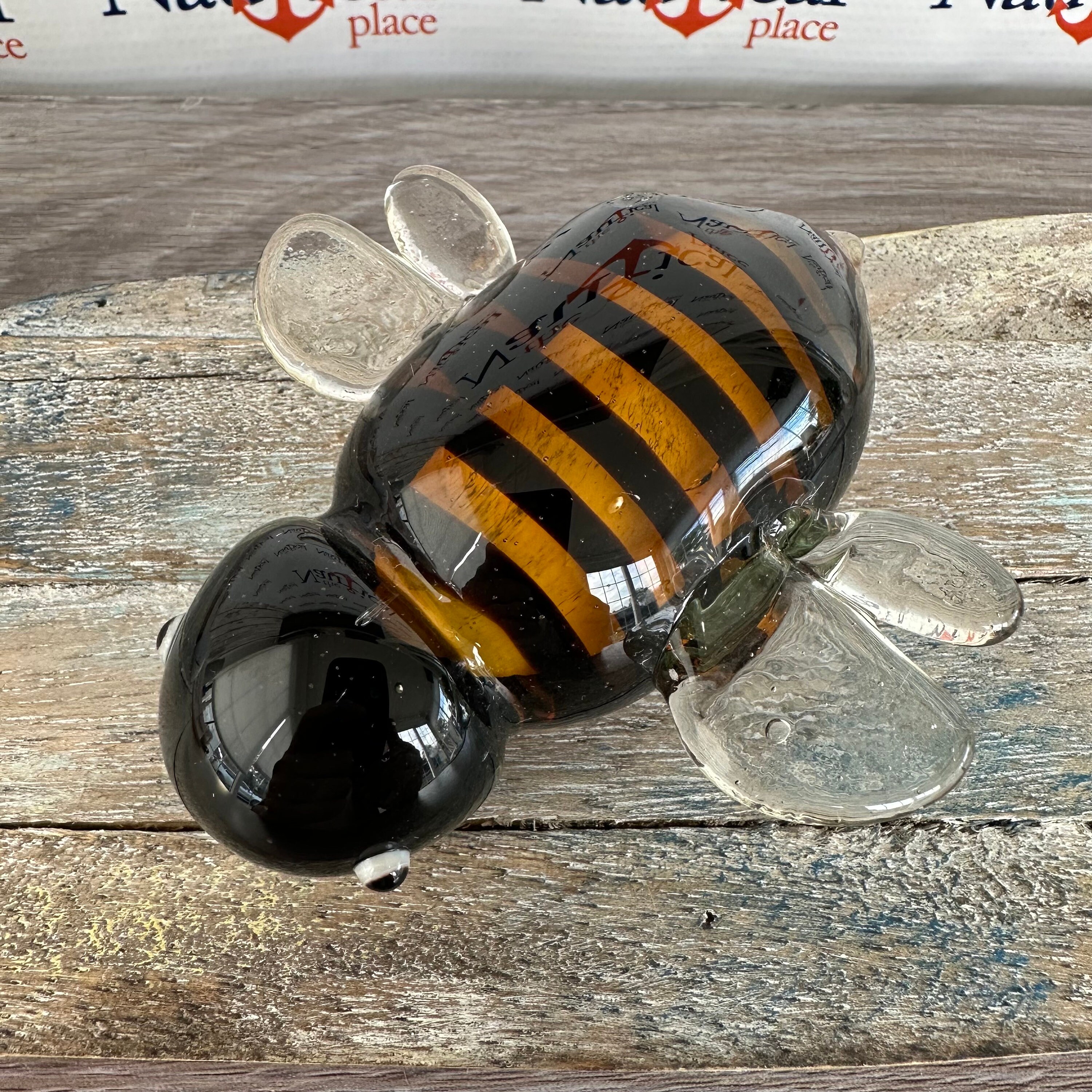4.5 Glass Bumblebee Figurine - Yellow & Black Accents - Hand Blown ...